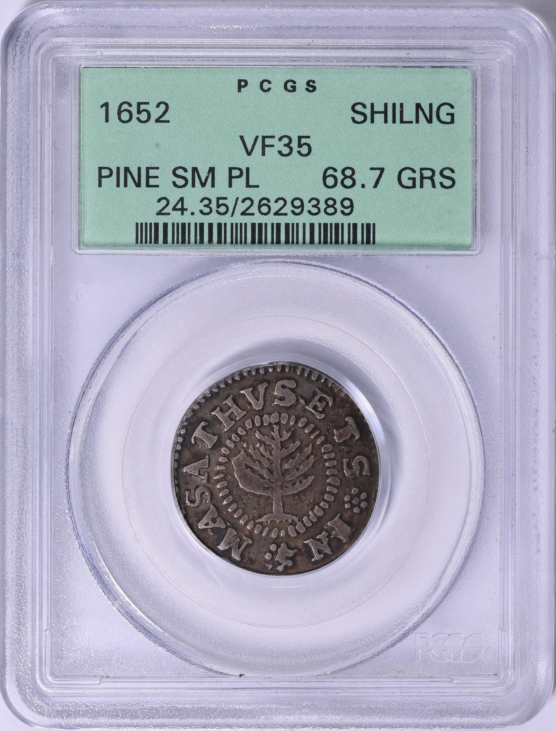 1652 Massachusetts Pine Tree Silver Shilling Small Planchet PCGS VF-35 ...
