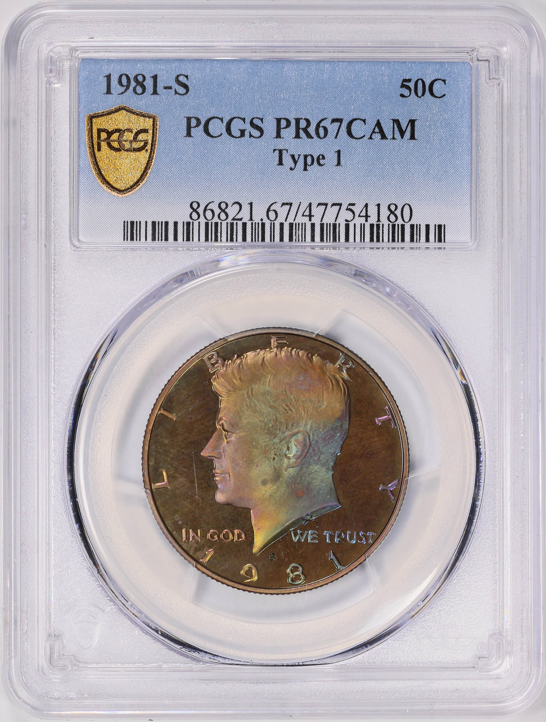 1981-S Kennedy Half Dollar Type 1 PCGS Proof-67 CAMEO (Toned) (Item ...