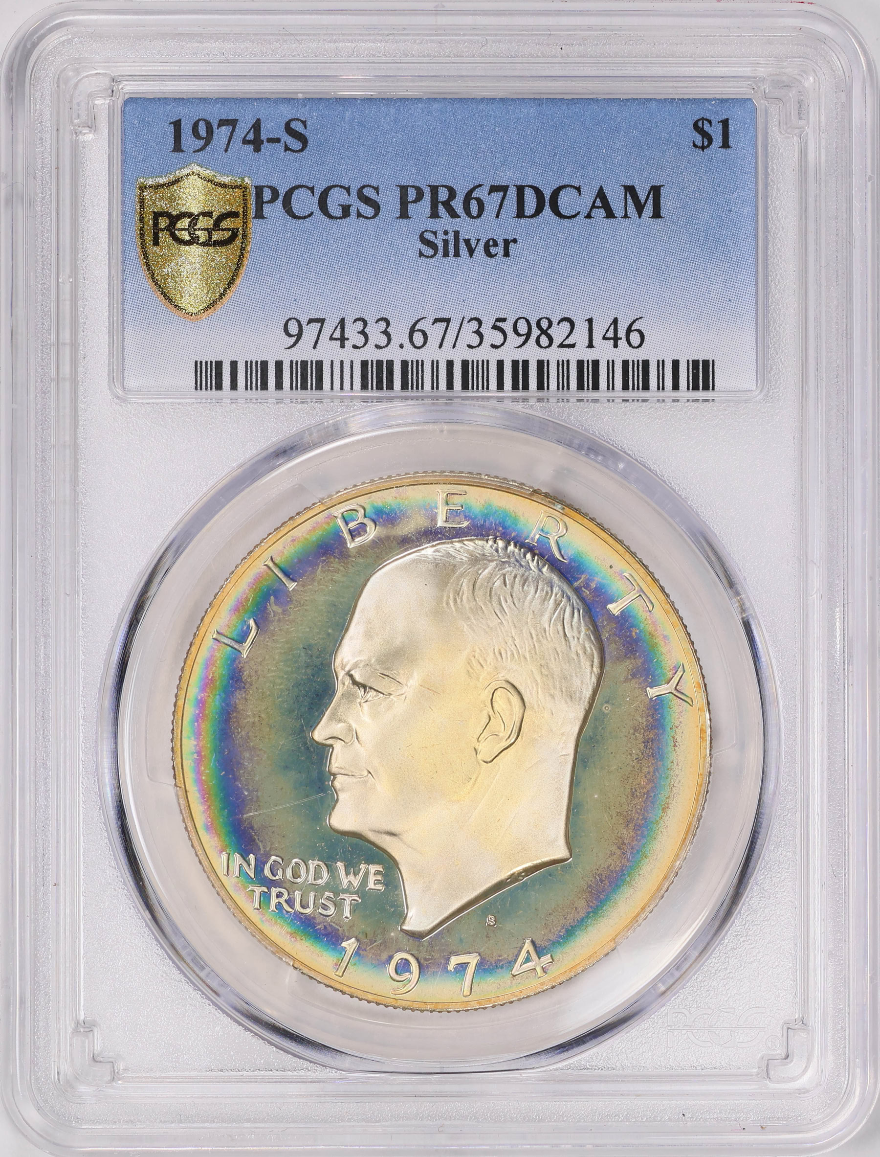1974-S Eisenhower Dollar Silver PCGS Proof-67 DCAM (Toned) (Item 1812144) | GreatCollections ...