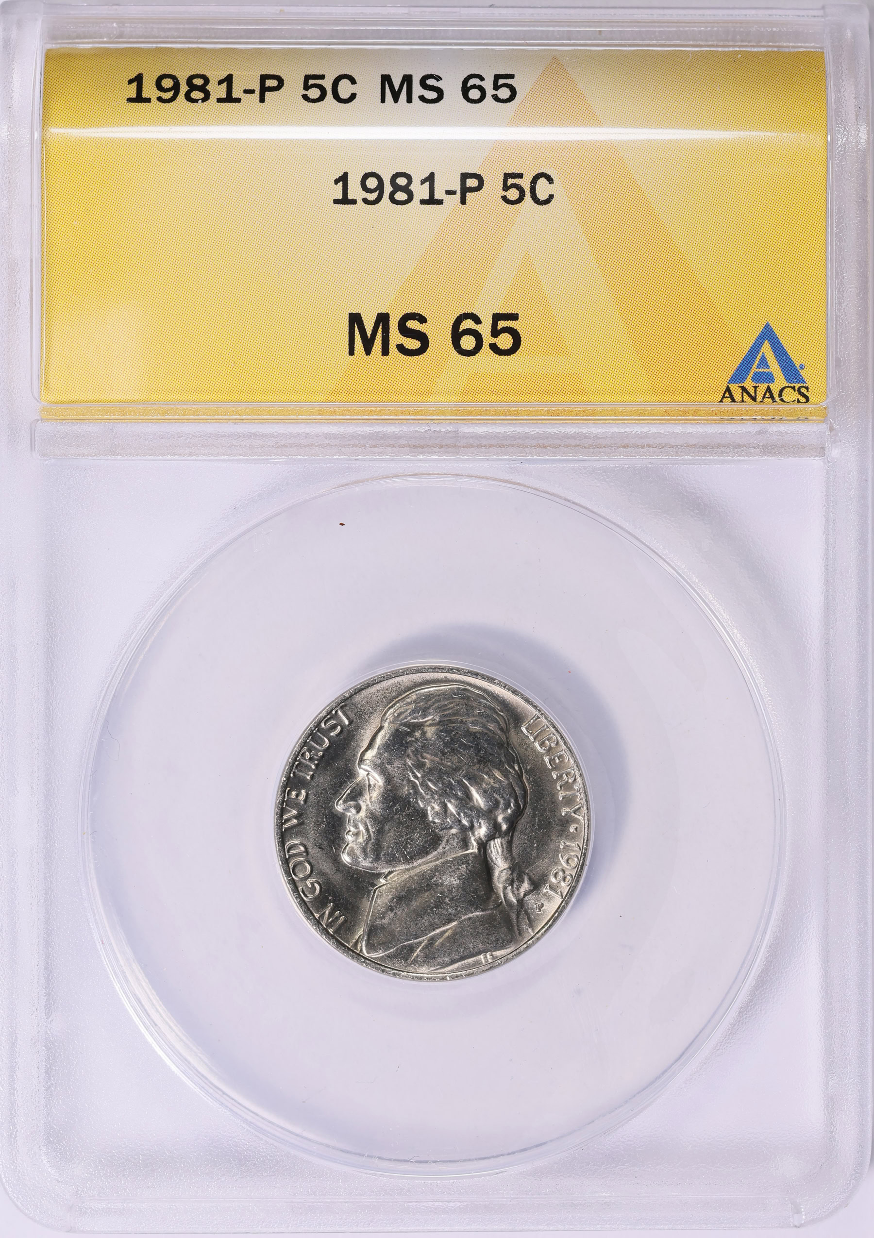 1981-P Jefferson Nickel ANACS MS-65 (Item 1812176) | GreatCollections ...