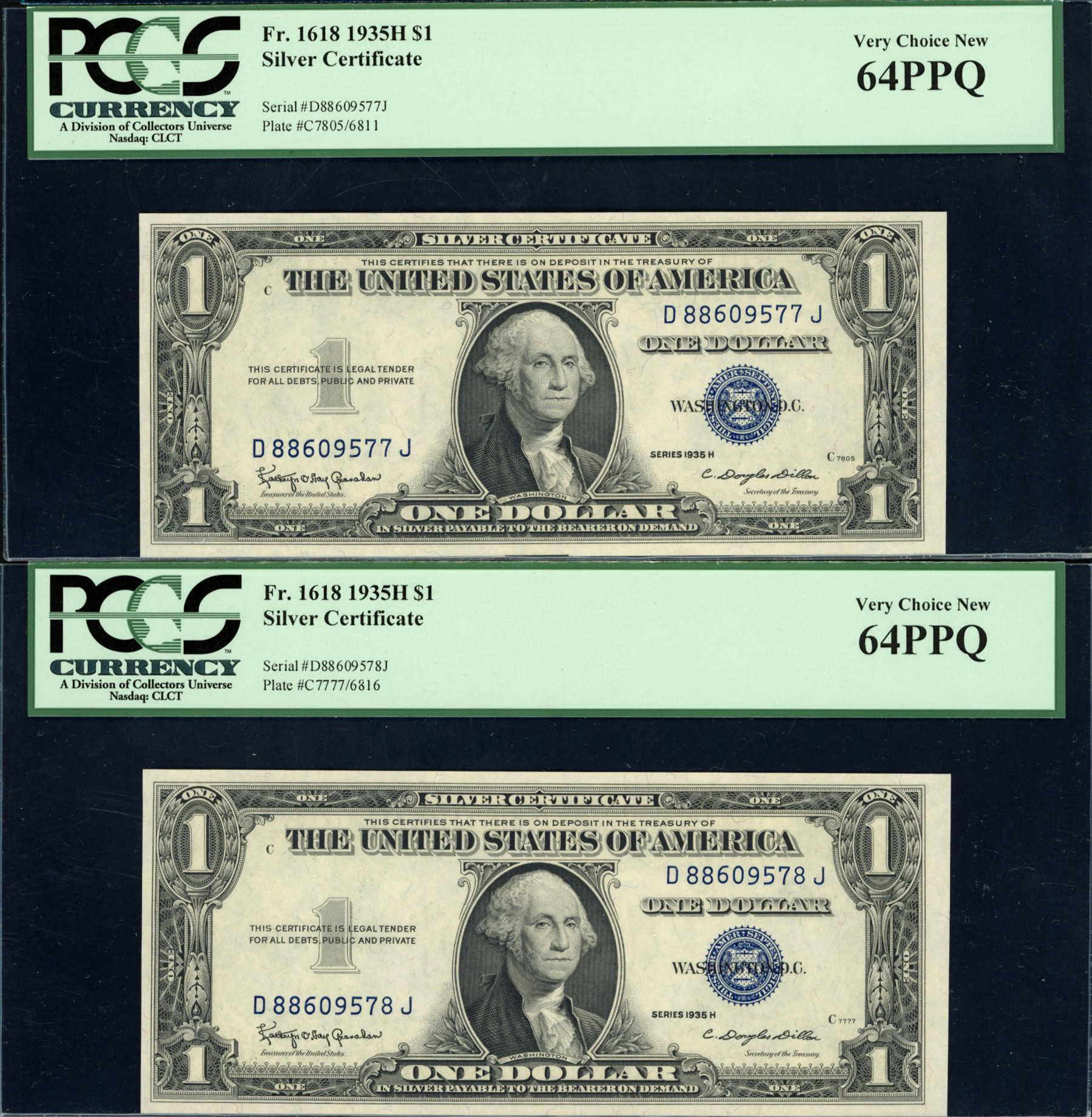 Fr. 1618 (DJ Block) 1935H $1 Silver Certificate Notes Sequential Serial ...