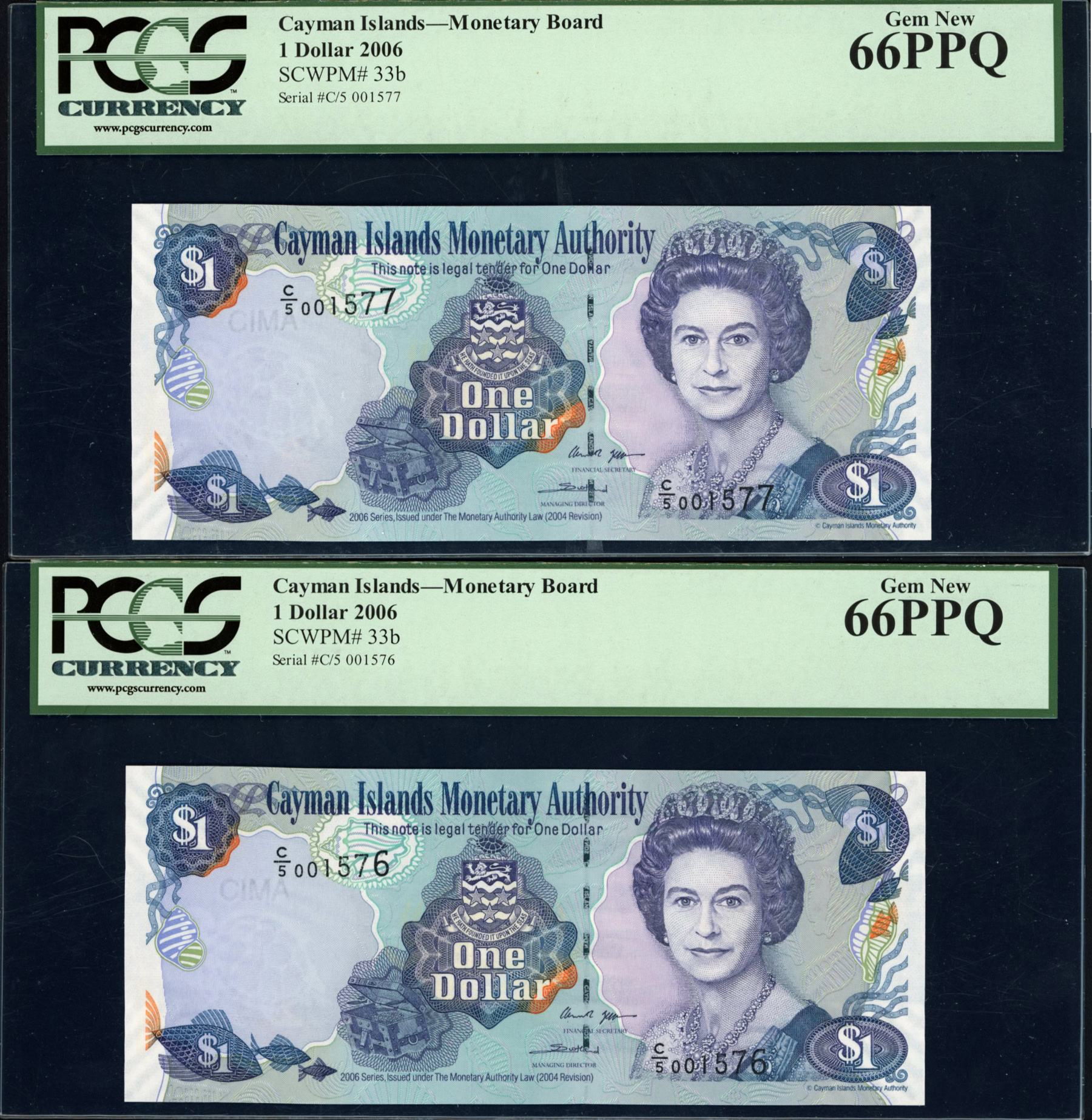 Cayman Islands 2006 $1 Monetary Board Notes Sequential Serial Number ...