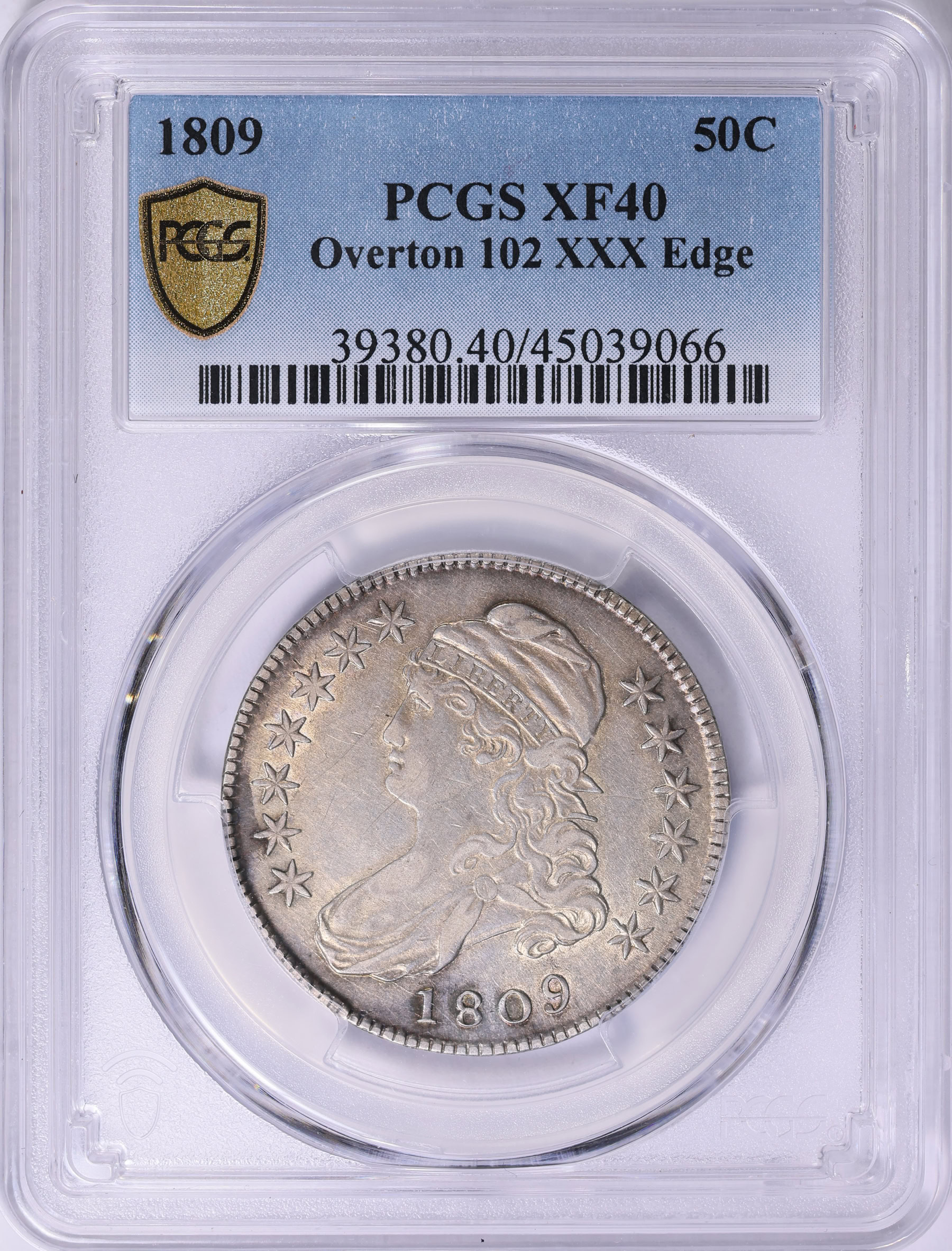 1809 Capped Bust Half Dollar XXX Edge Overton 102 PCGS XF-40 (Item 1812296) | GreatCollections ...