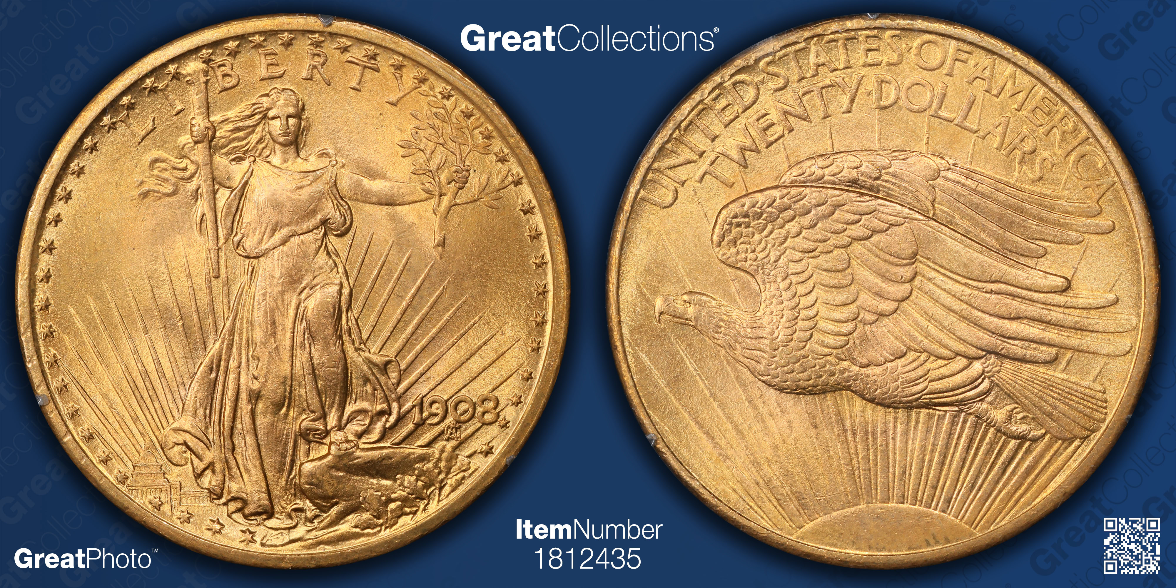 1908 Saint-Gaudens Gold Double Eagle No Motto PCGS MS-65 OGH (1st Gen ...