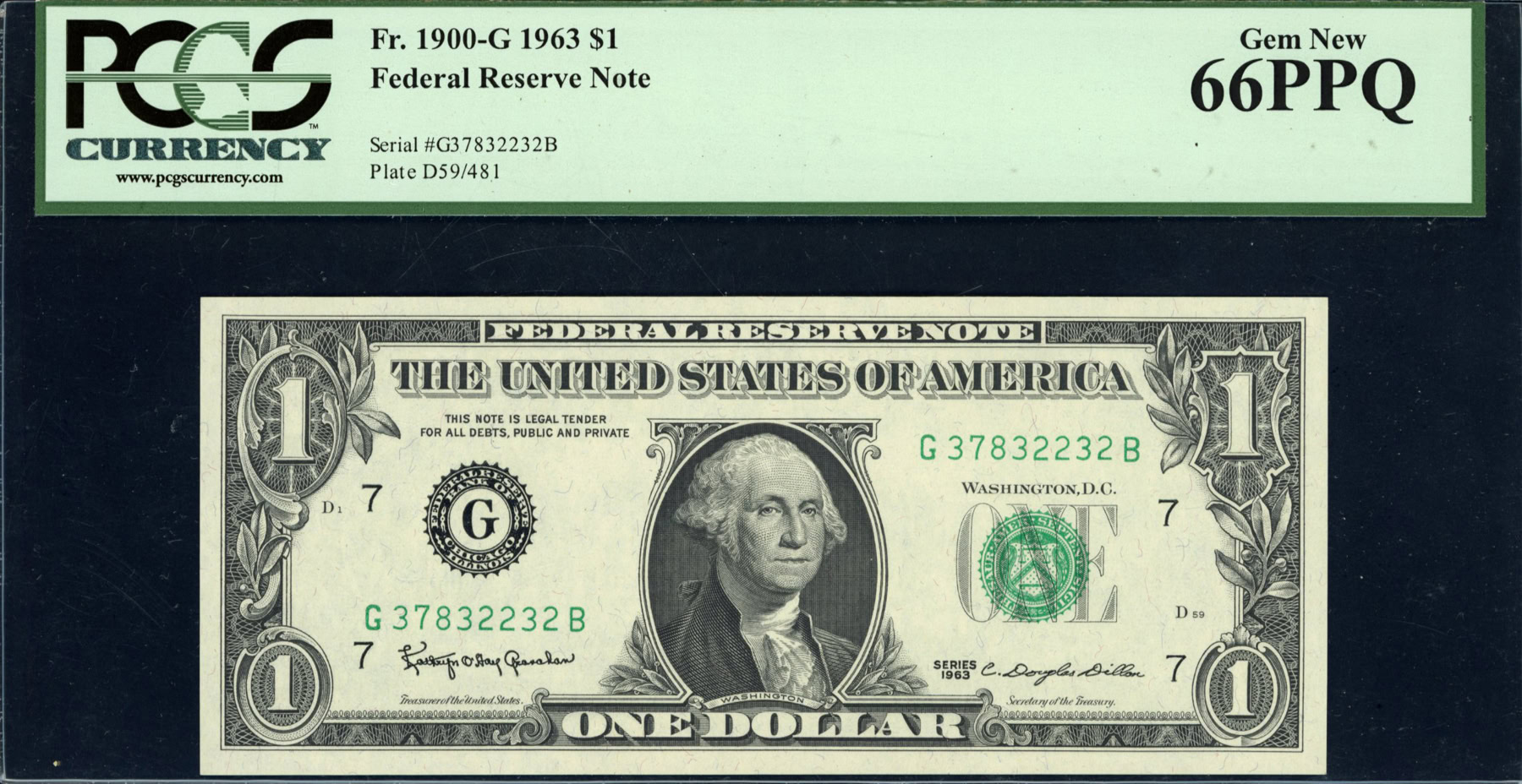 Fr. 1900-G (GB Block) 1963 $1 Chicago Federal Reserve Note Granahan ...
