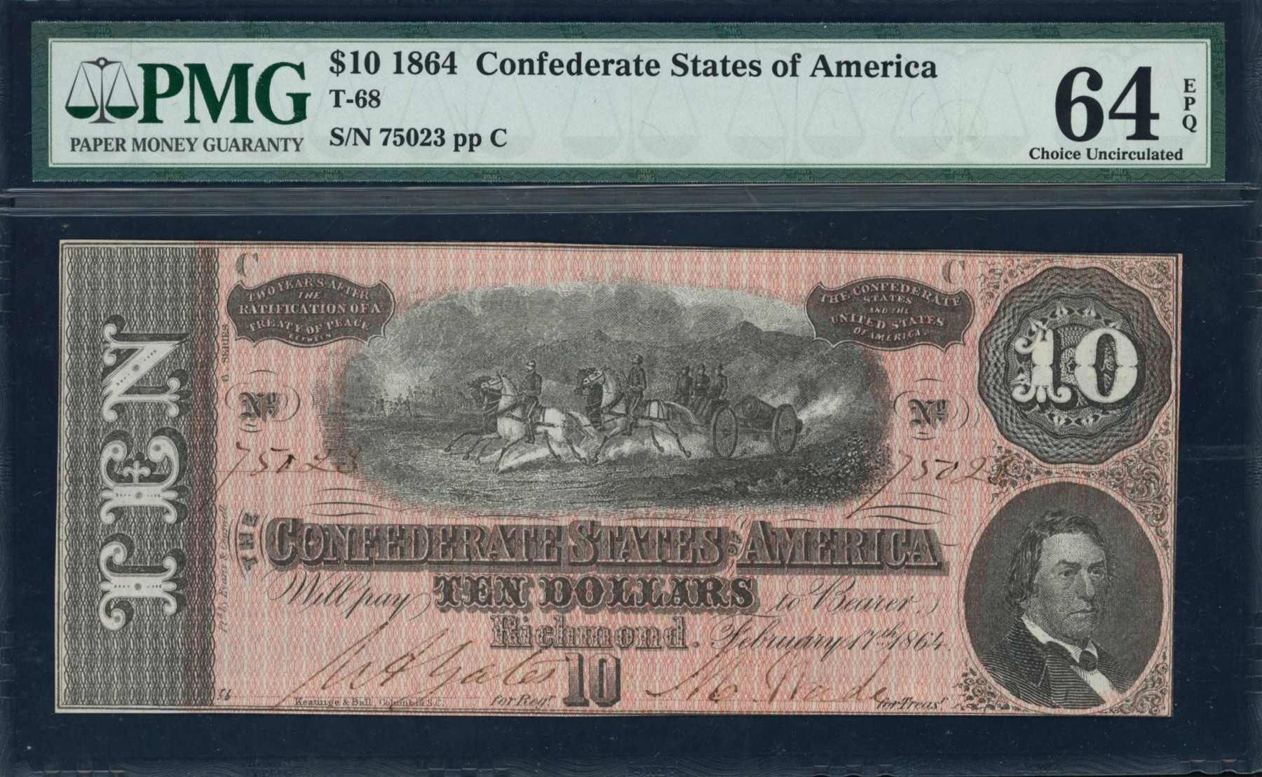 T-68 Confederate States of America 1864 $10 Note PMG Choice ...