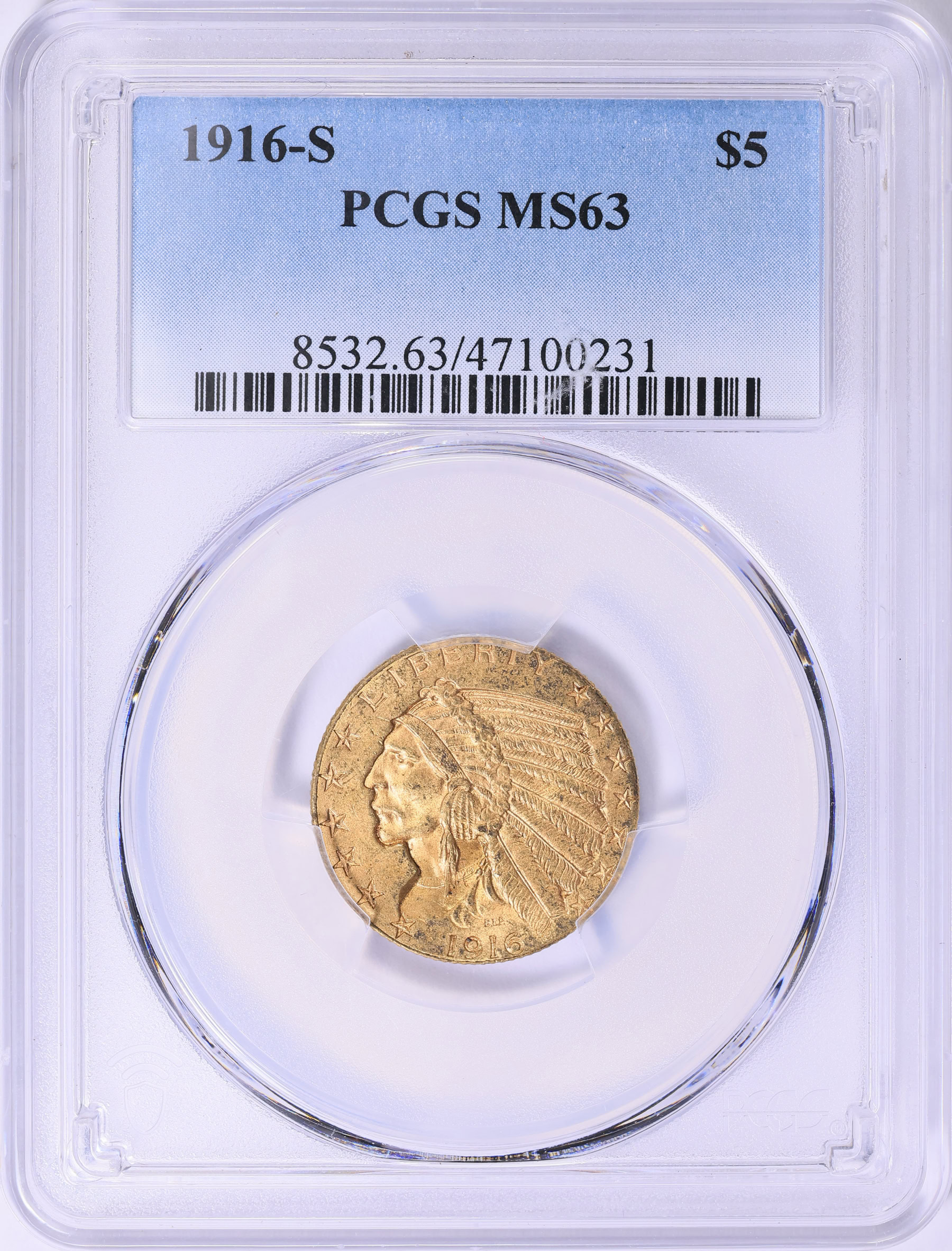 1916-S Indian Gold Half Eagle PCGS MS-63 (Item 1812658) | GreatCollections Coin Auctions