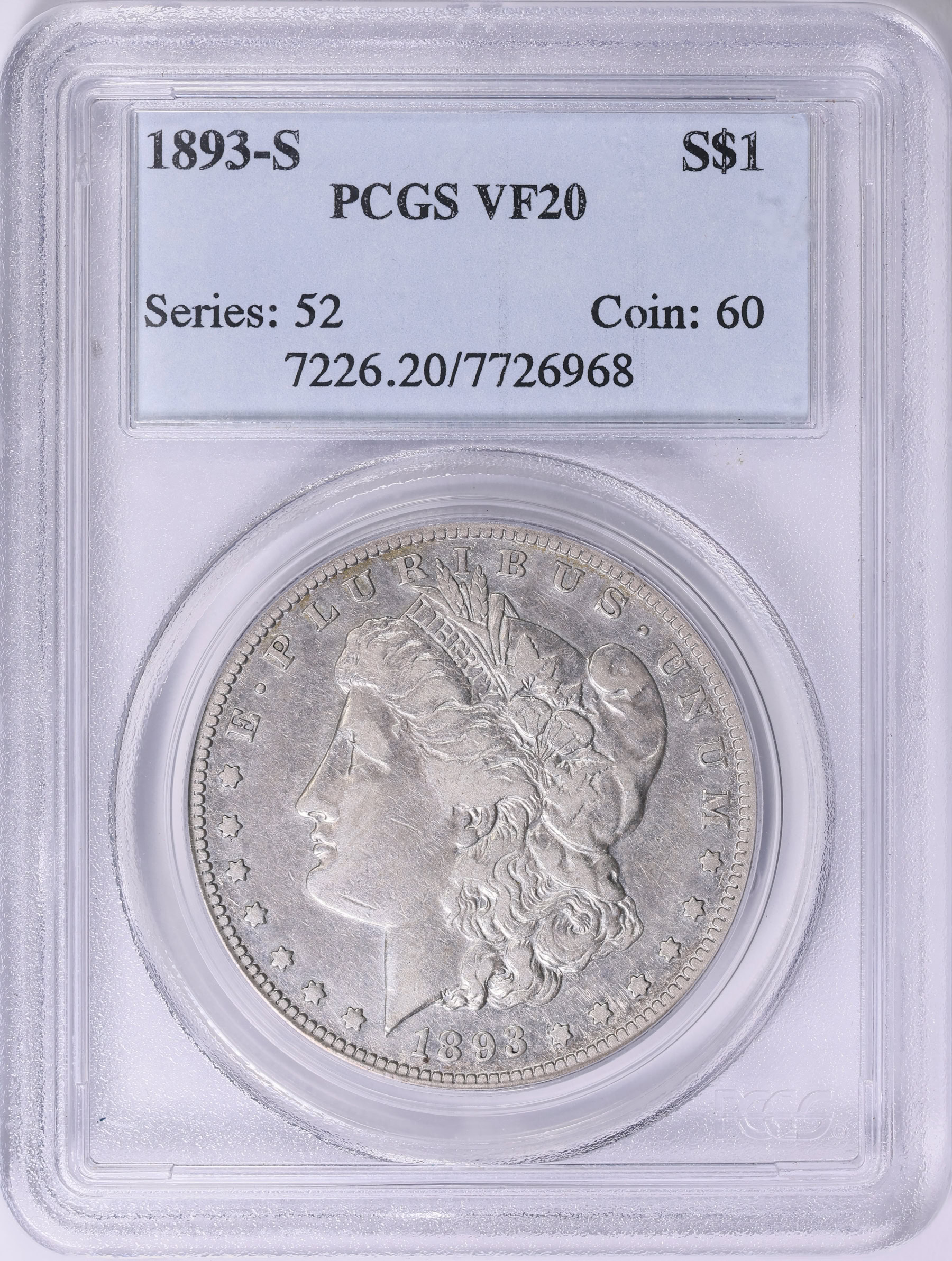 1893-S Morgan Silver Dollar PCGS VF-20 (Item 1812662) | GreatCollections Coin Auctions