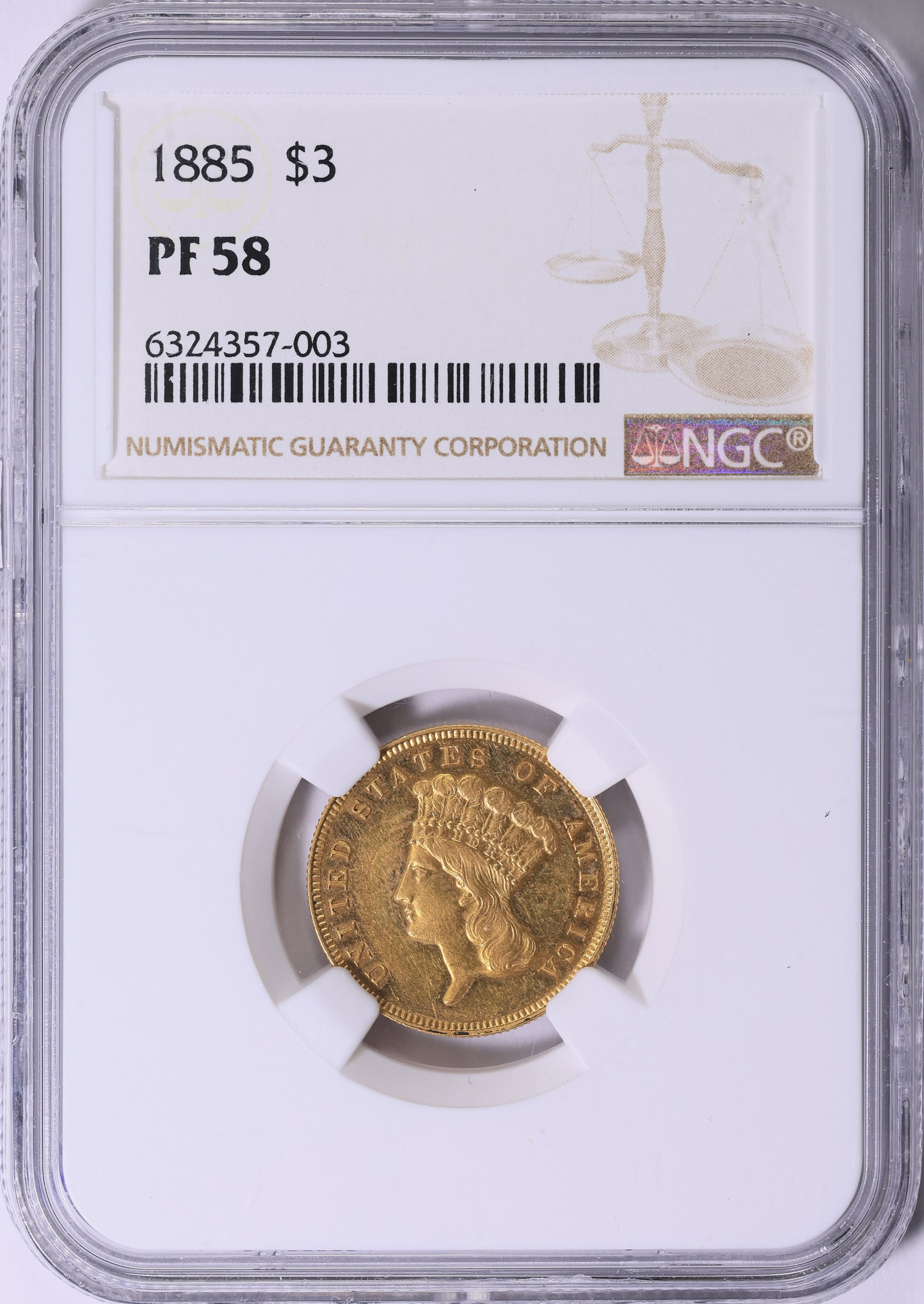 1885 Three-Dollar Gold Piece NGC Proof-58 (Item 1812685 ...