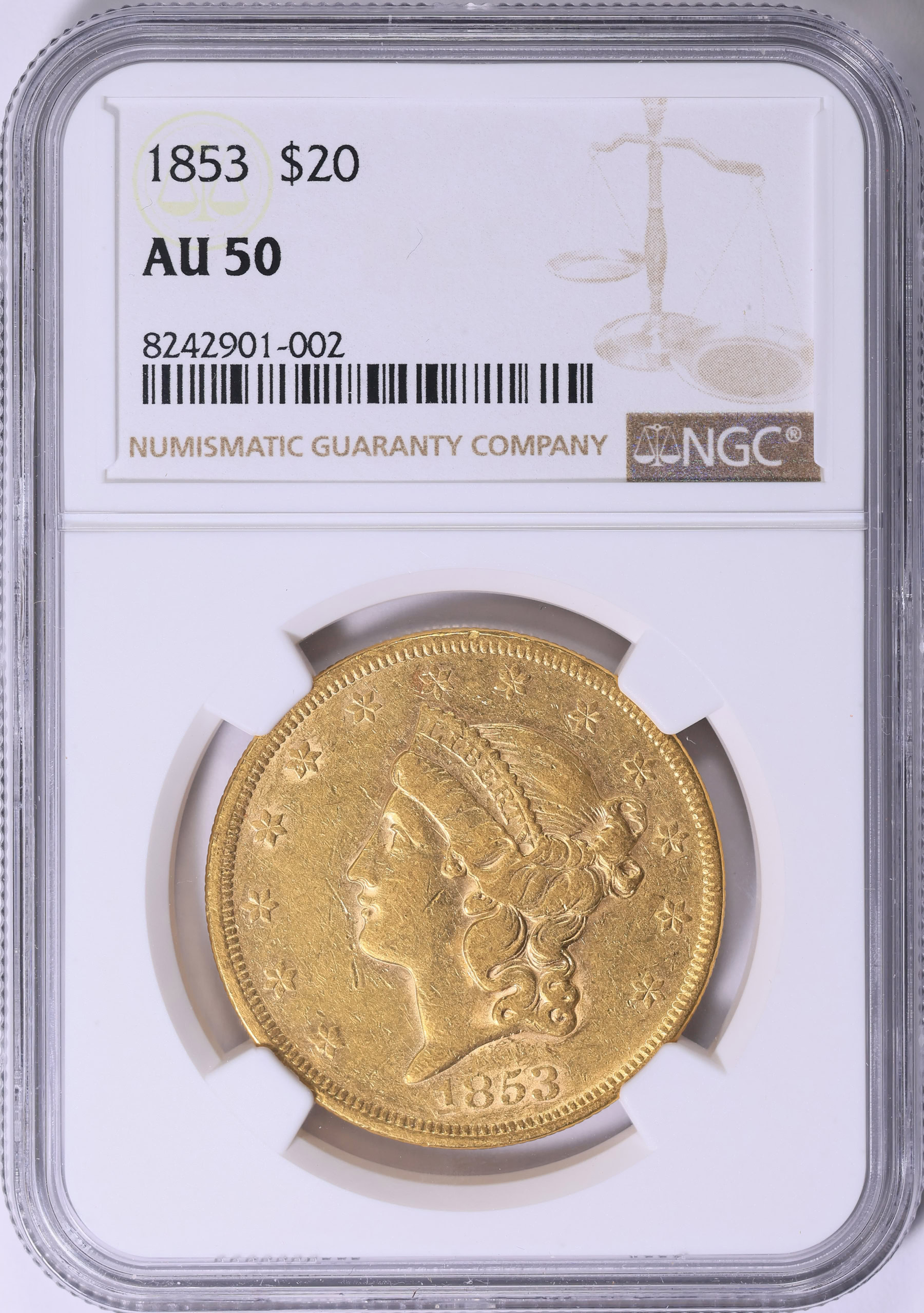 1853 Liberty Gold Double Eagle NGC AU-50 (Item 1812702) | GreatCollections Coin Auctions