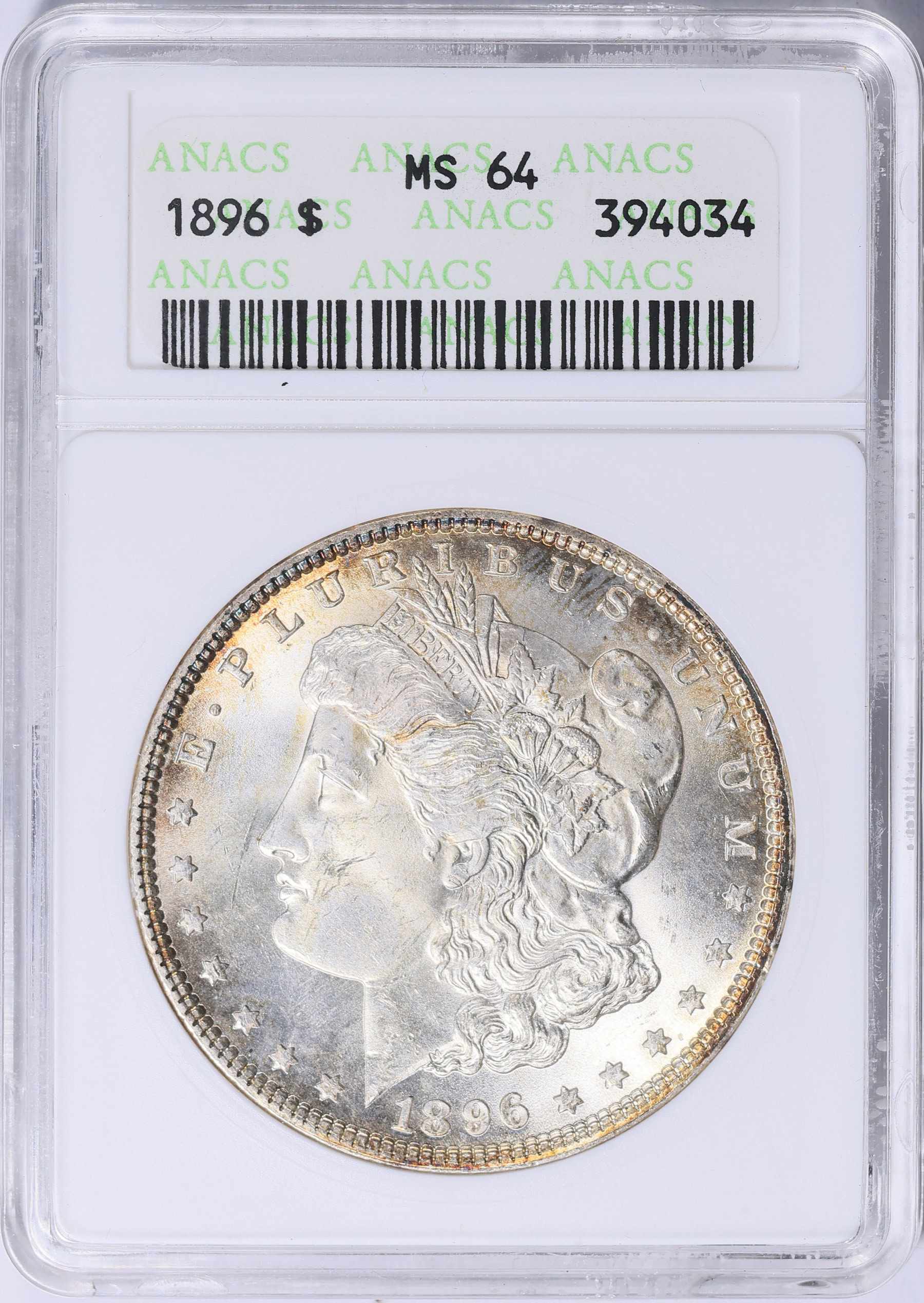 1896 Morgan Silver Dollar ANACS MS-64 OH (Toned) (Item 1812954 ...
