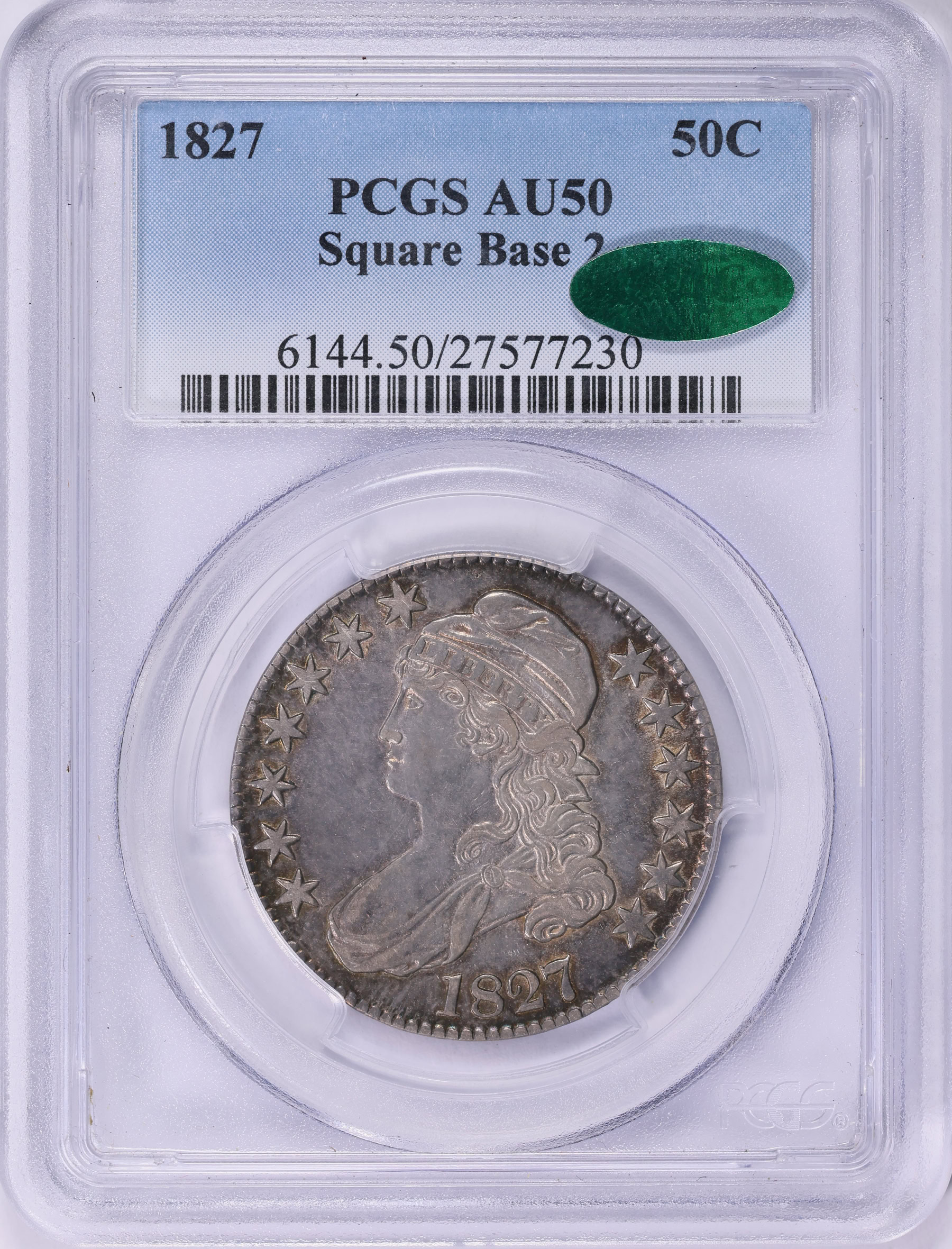 1827 Capped Bust Half Dollar Square Base 2 PCGS AU-50 (CAC Green) (Item ...
