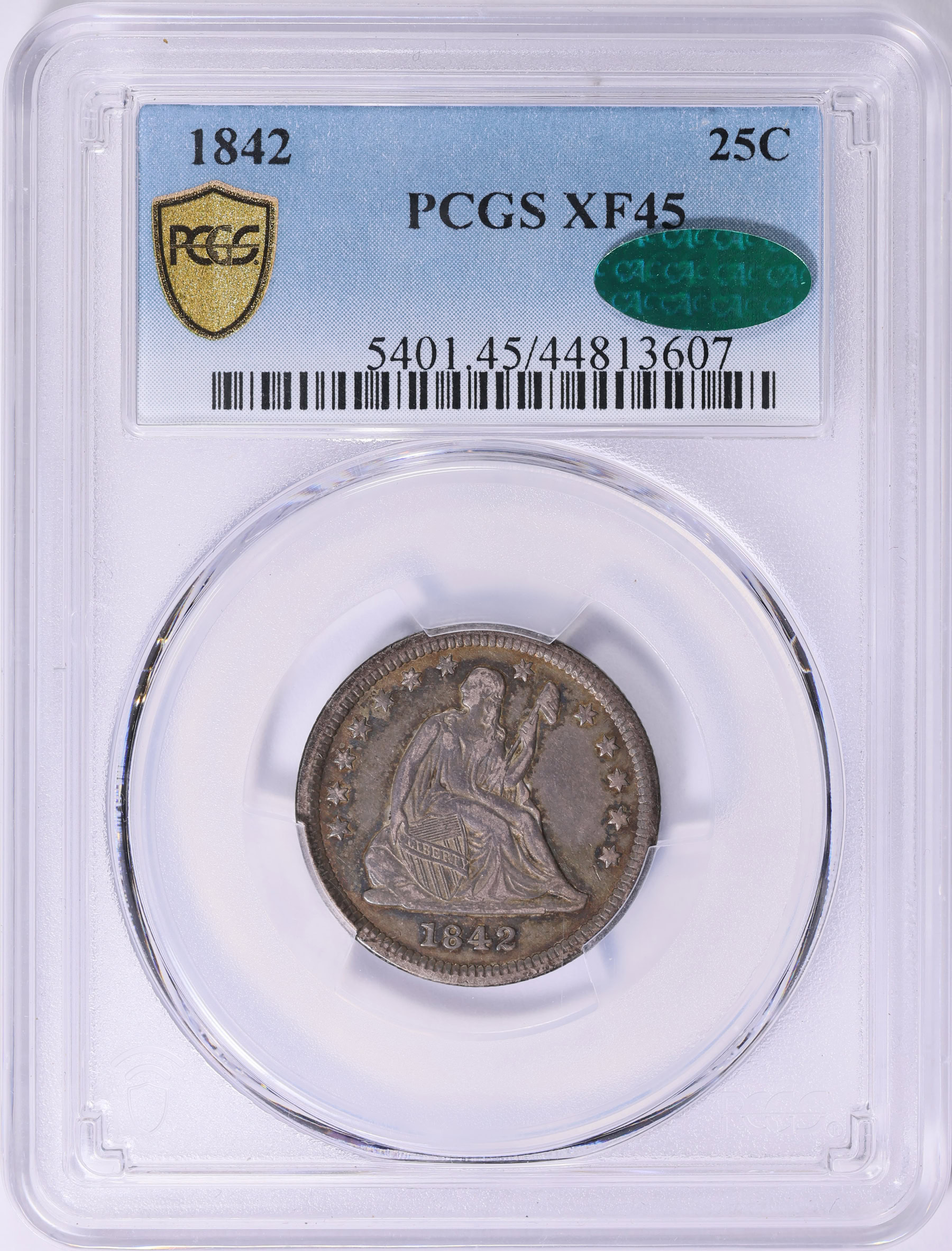 1842 Seated Liberty Quarter PCGS XF-45 (CAC Green) (Toned) (Item 1812997) | GreatCollections ...