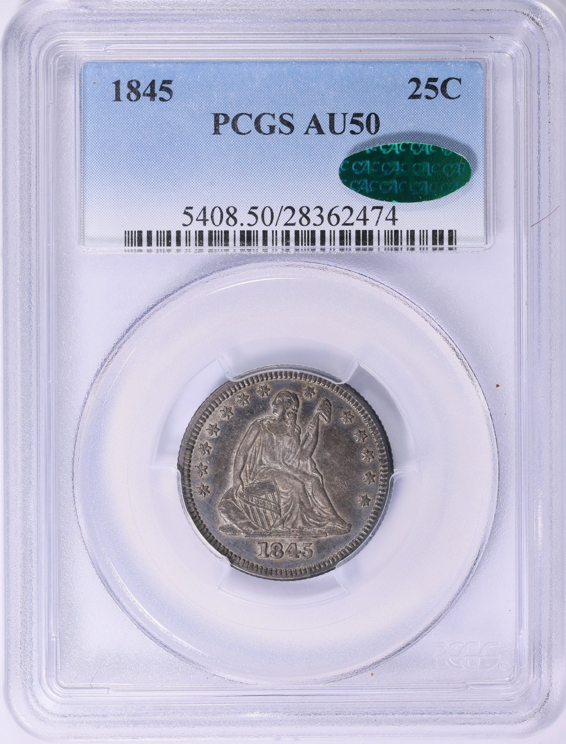 1845 Seated Liberty Quarter PCGS AU-50 (CAC Green) (Item 1813001 ...