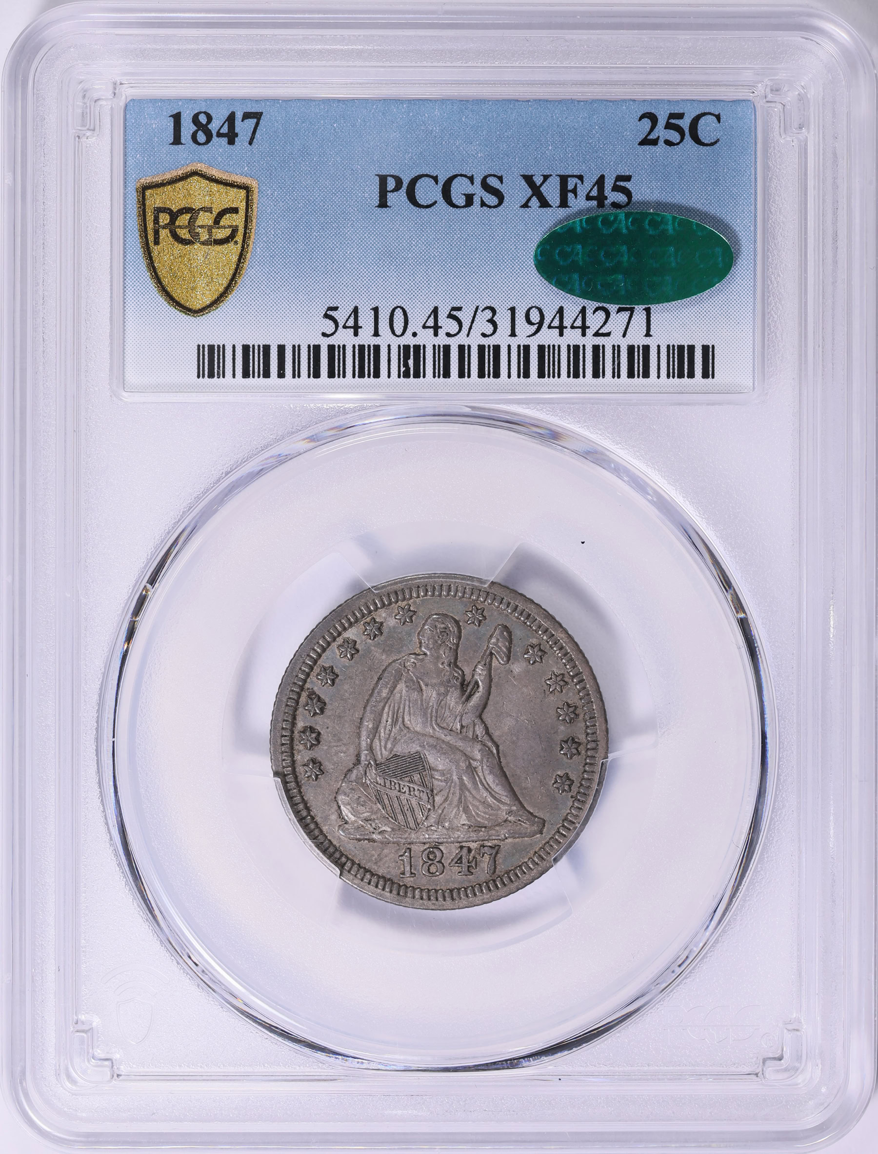 1847 Seated Liberty Quarter PCGS XF-45 (CAC Green) (Item 1813002 ...