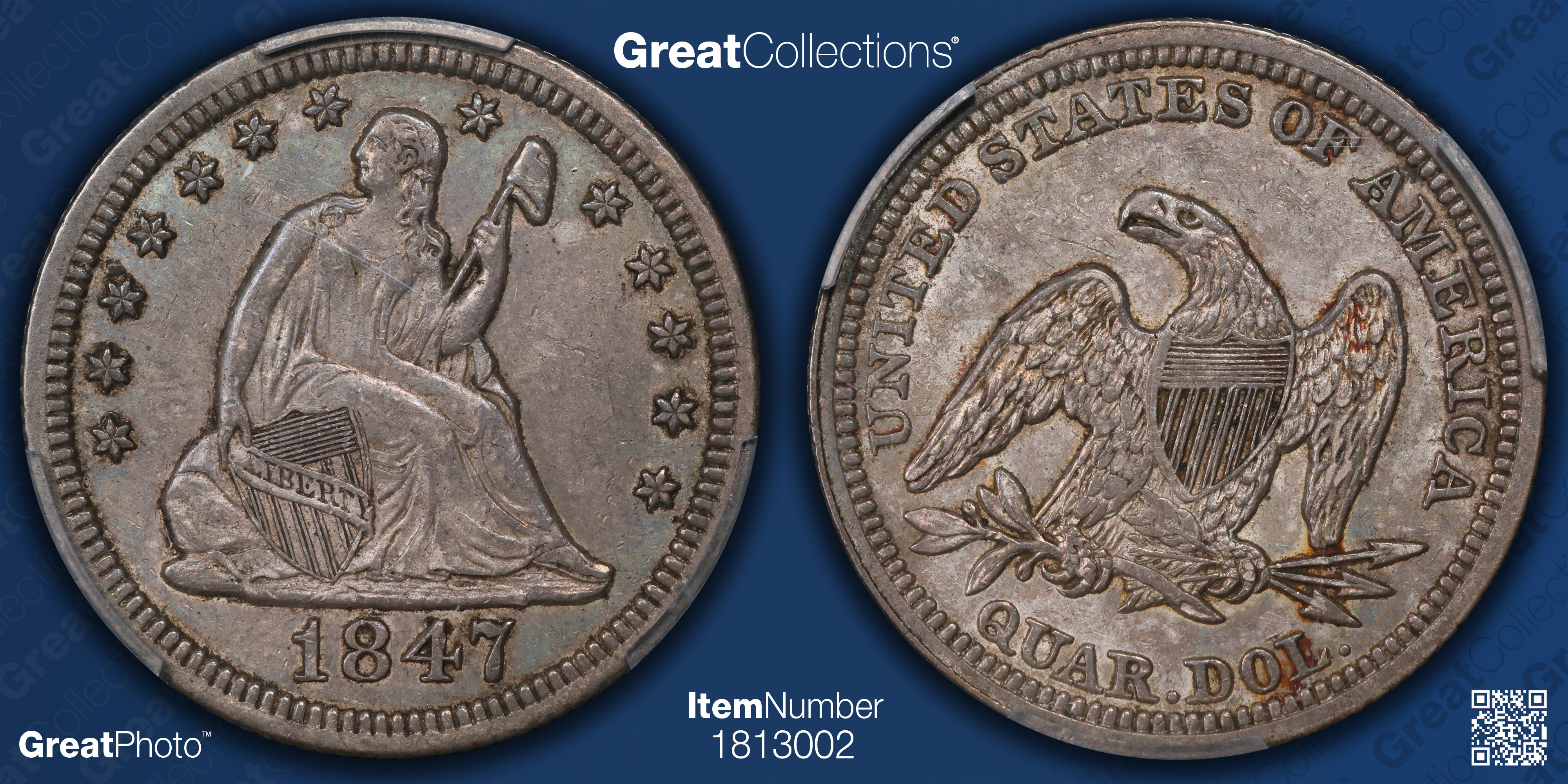 1847 Seated Liberty Quarter PCGS XF-45 (CAC Green) (Item 1813002 ...