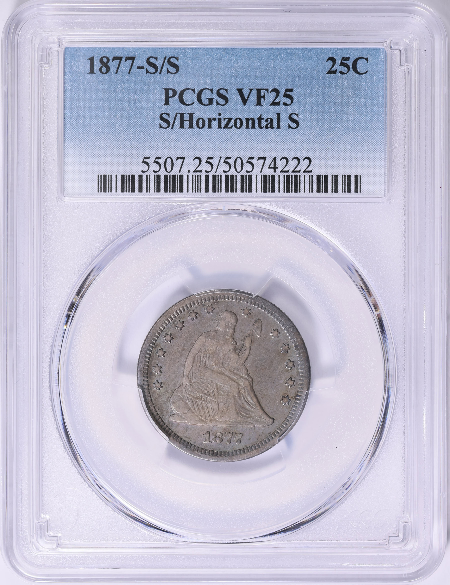 1877-S Seated Liberty Quarter S/Horizontal S PCGS VF-25 (Item 1813070) | GreatCollections Coin ...