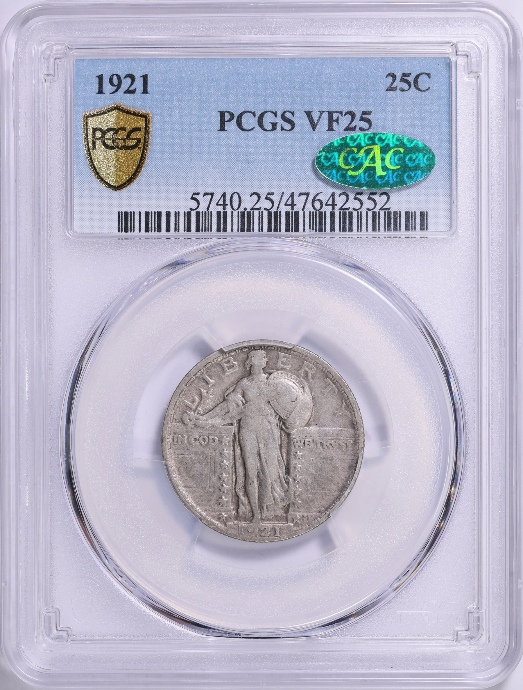 1921 Standing Liberty Quarter PCGS VF-25 (CAC Green) (Item 1813099) | GreatCollections Coin Auctions