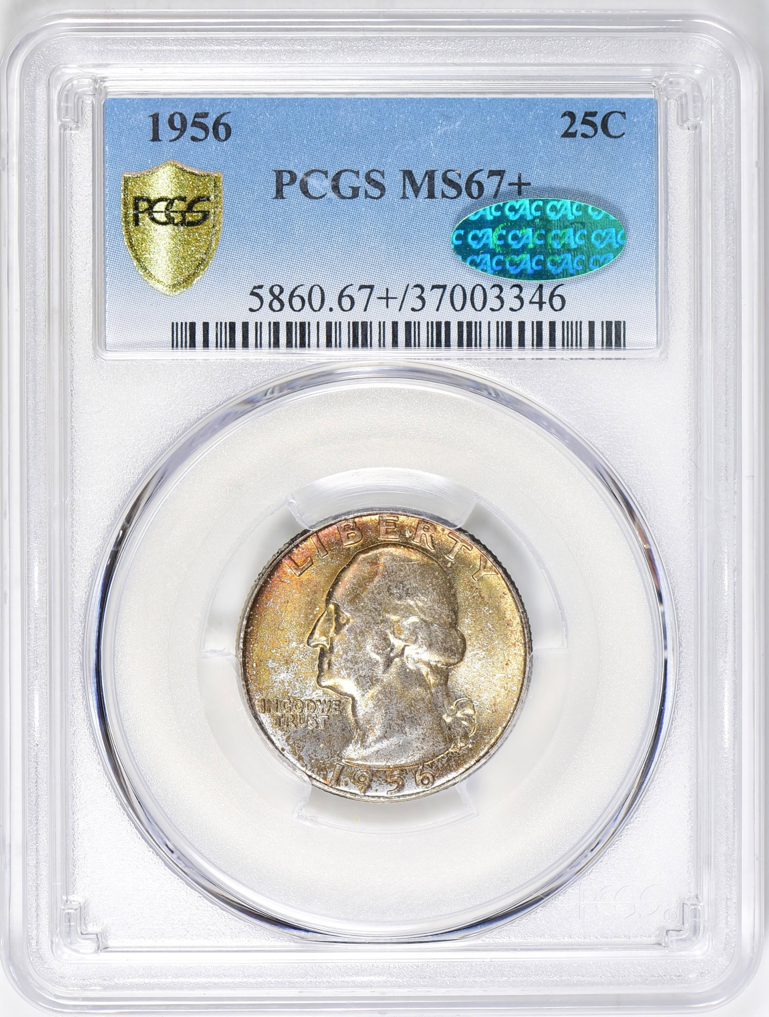 1956 Washington Quarter PCGS MS-67+ (CAC Green) (Toned) (Item 1813114) | GreatCollections Coin ...