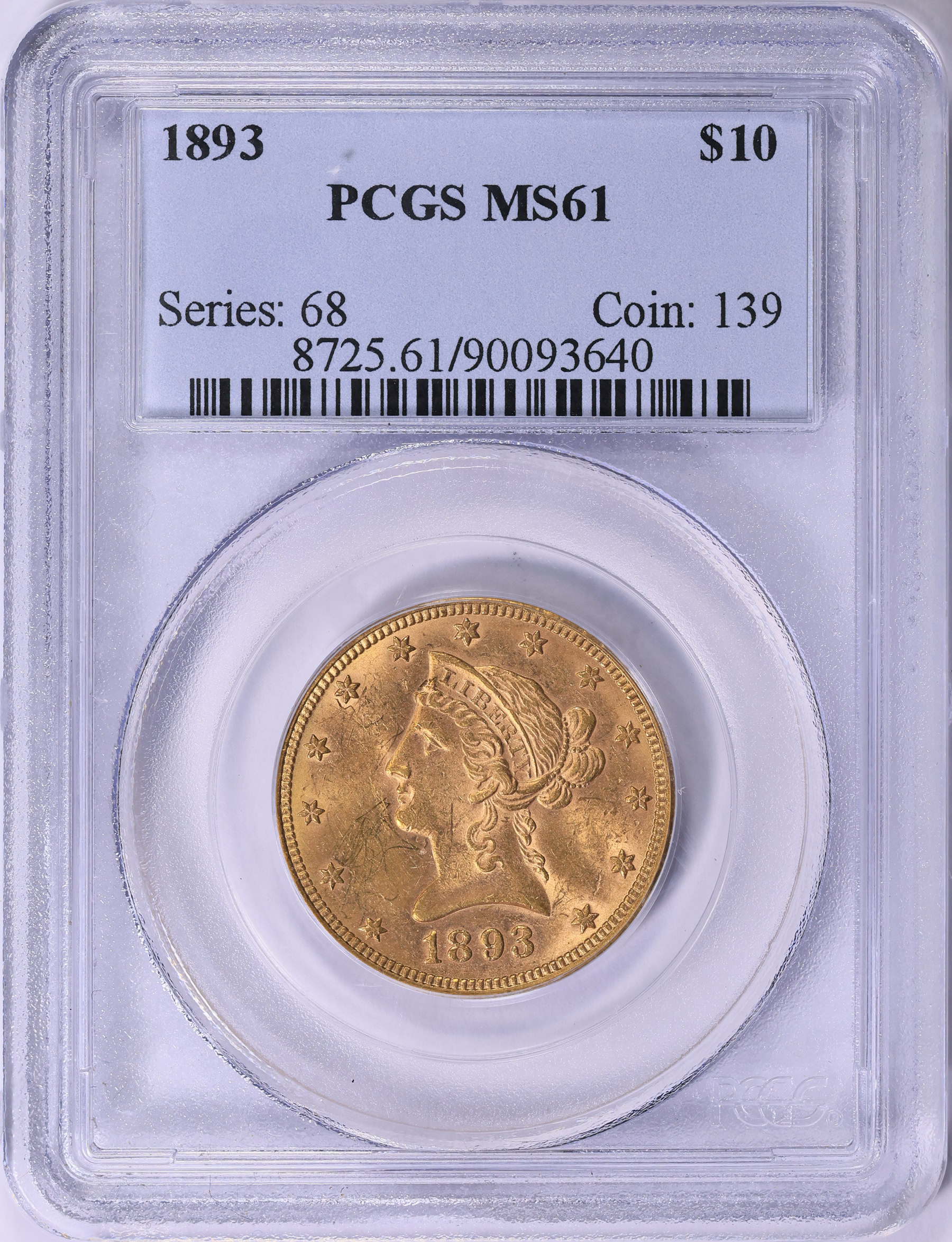 1893 Liberty Gold Eagle PCGS MS-61 (Item 1813167) | GreatCollections ...