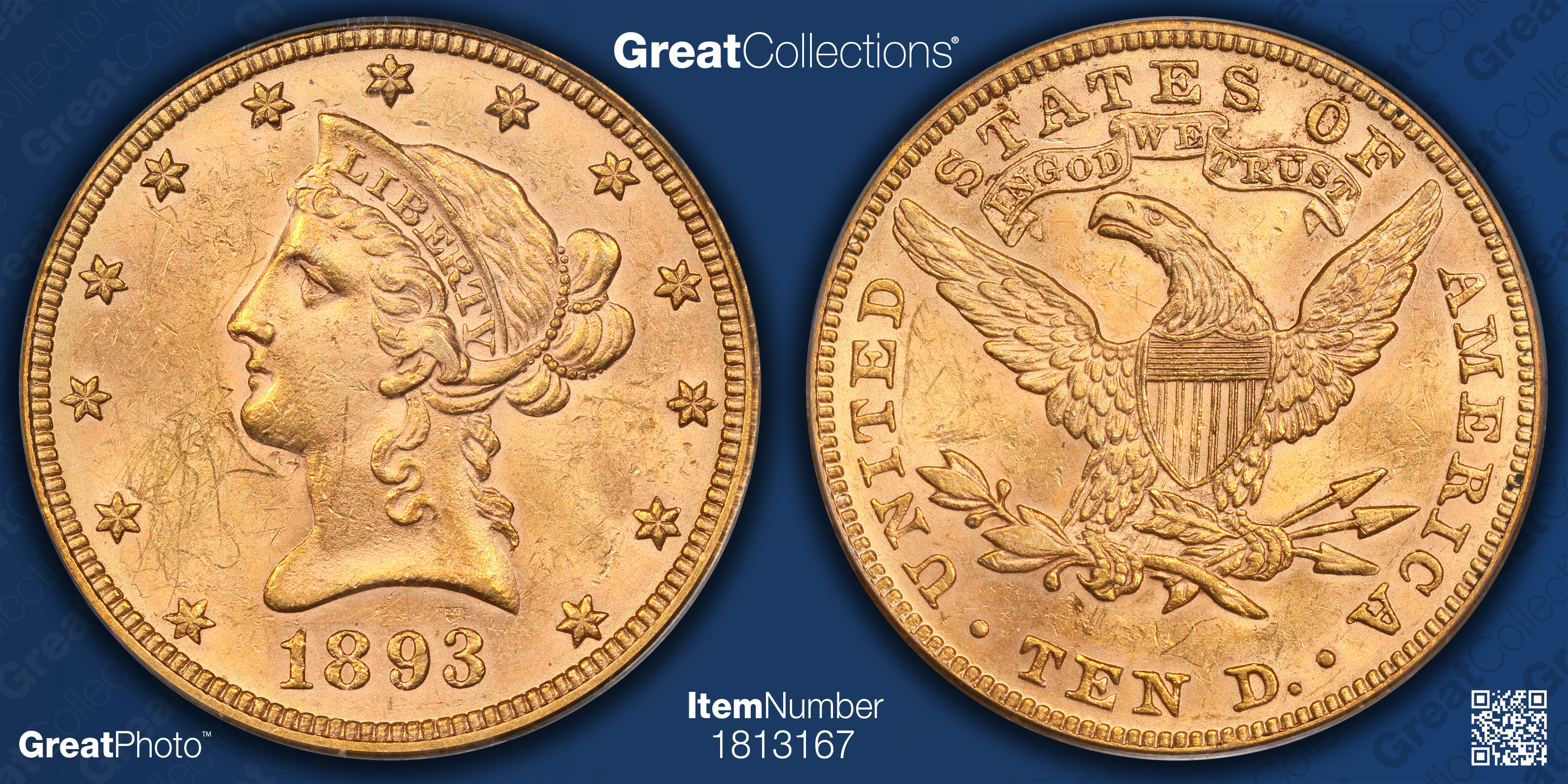 1893 Liberty Gold Eagle PCGS MS-61 (Item 1813167) | GreatCollections ...