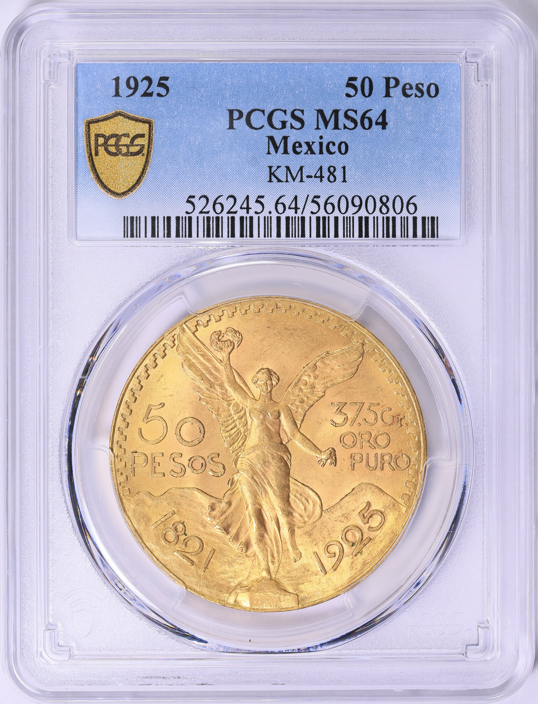 Mexico 1925 Gold 50 Pesos KM-481 PCGS MS-64 (AGW = 1.2057 oz.) (Item 1813240) | GreatCollections ...