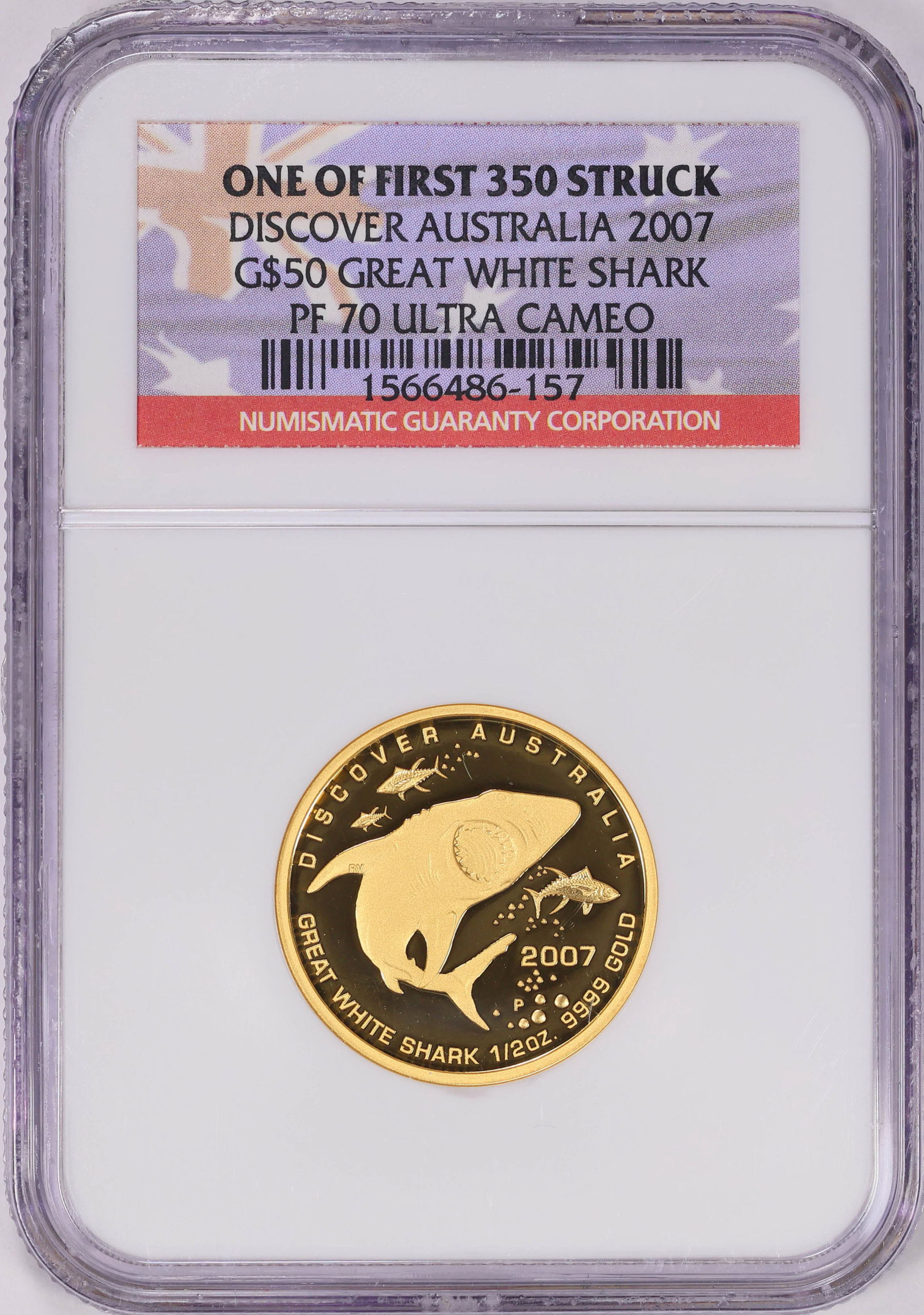 Australia 2007-P Gold $50 Great White Shark KM-976 NGC Proof-70 UC (AGW ...