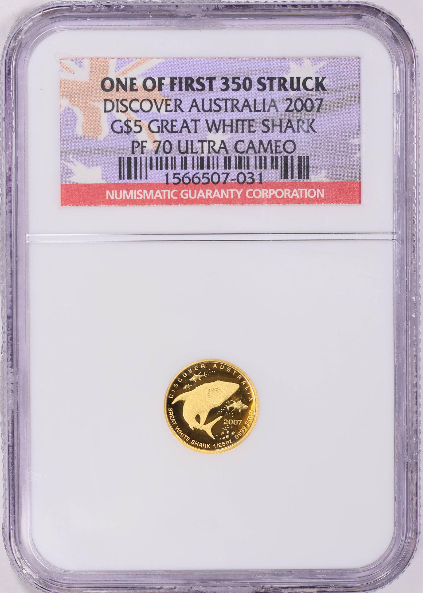 Australia 2007-P Gold $5 Great White Shark KM-974 NGC Proof-70 UC (AGW ...