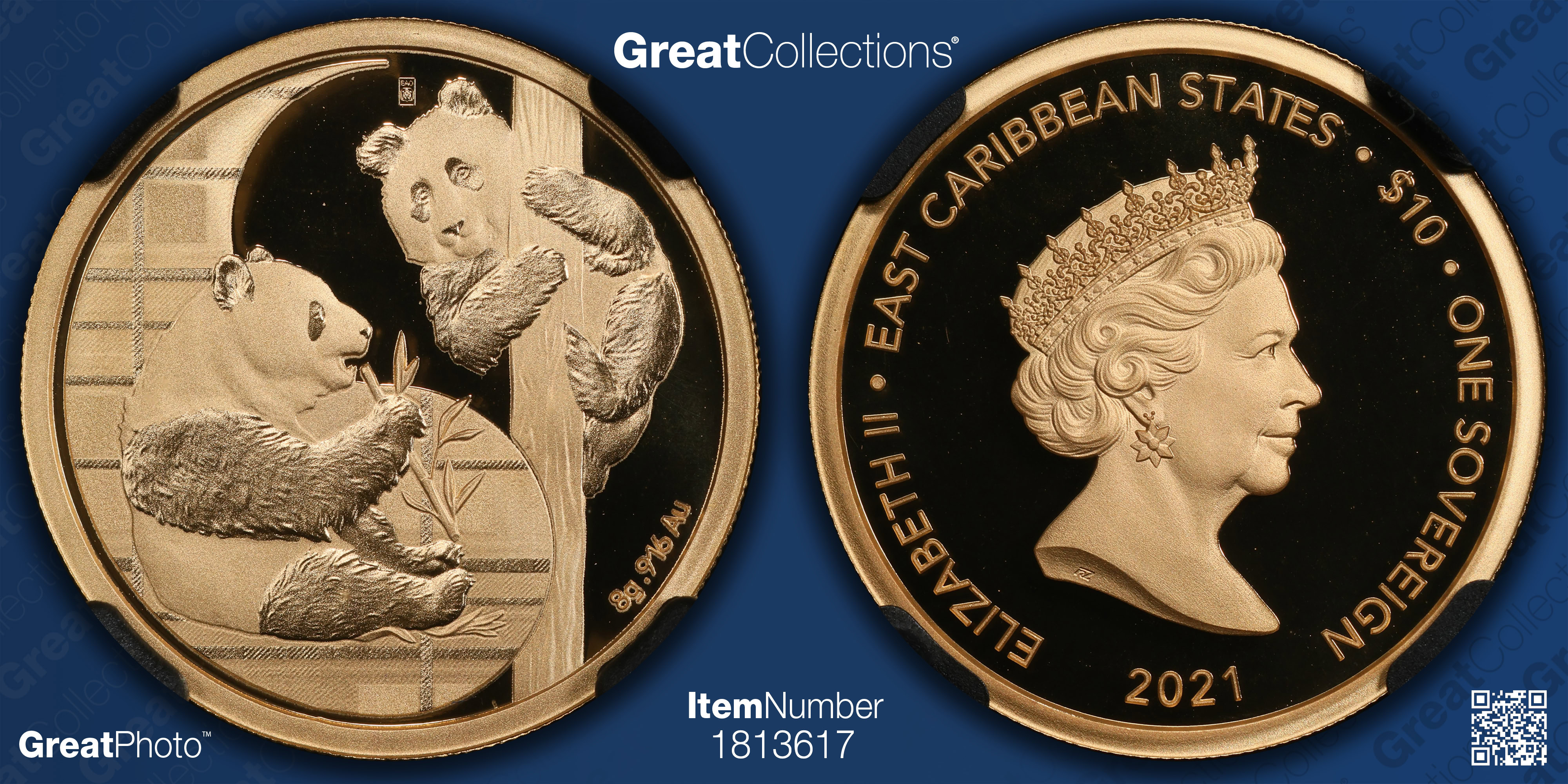 East Caribbean States 2021 Gold $10 (Sovereign) Edinburgh Pandas 10th ...