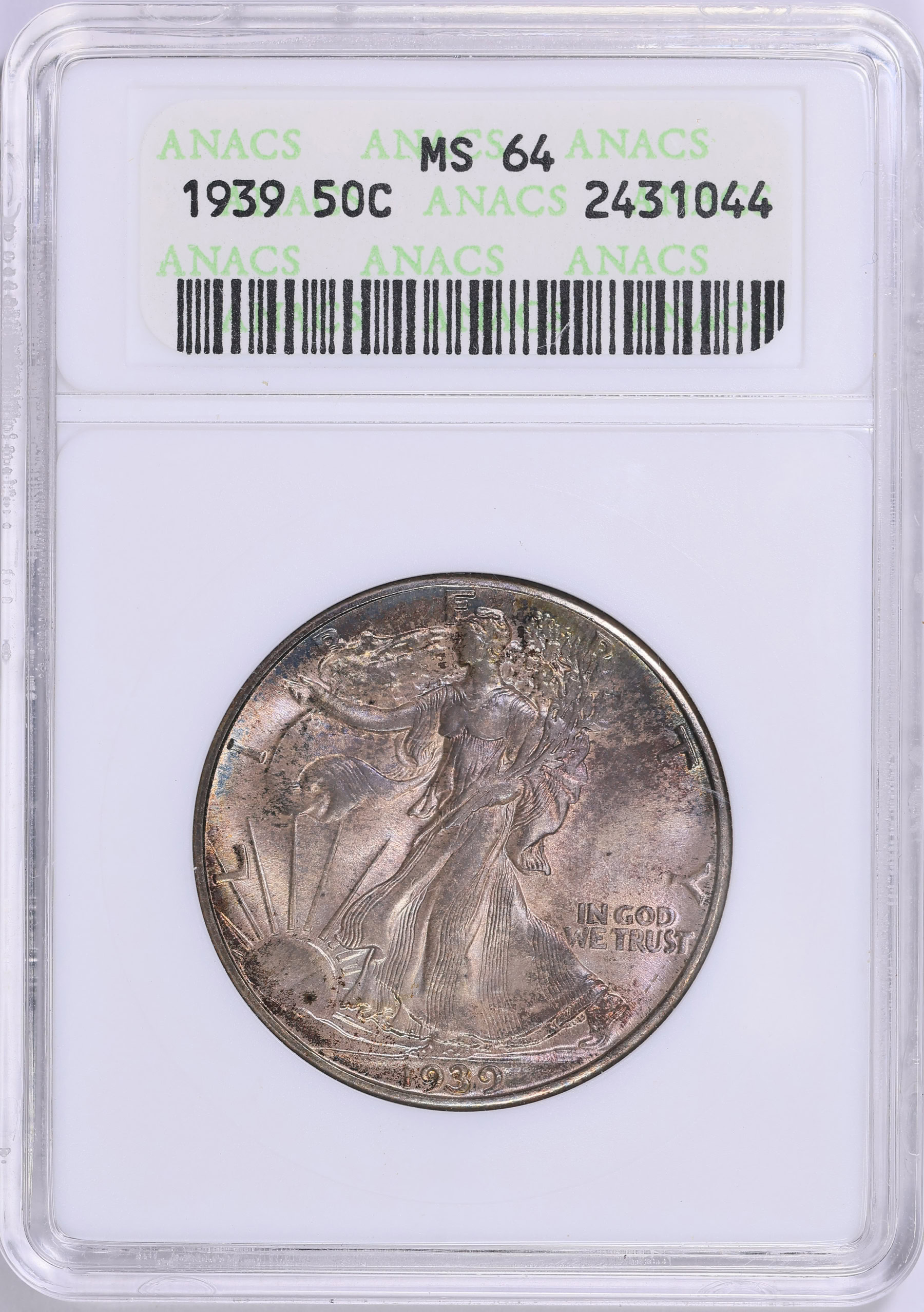 1939 Walking Liberty Half Dollar ANACS MS-64 OH (Toned) (Item 1813663) | GreatCollections Coin ...