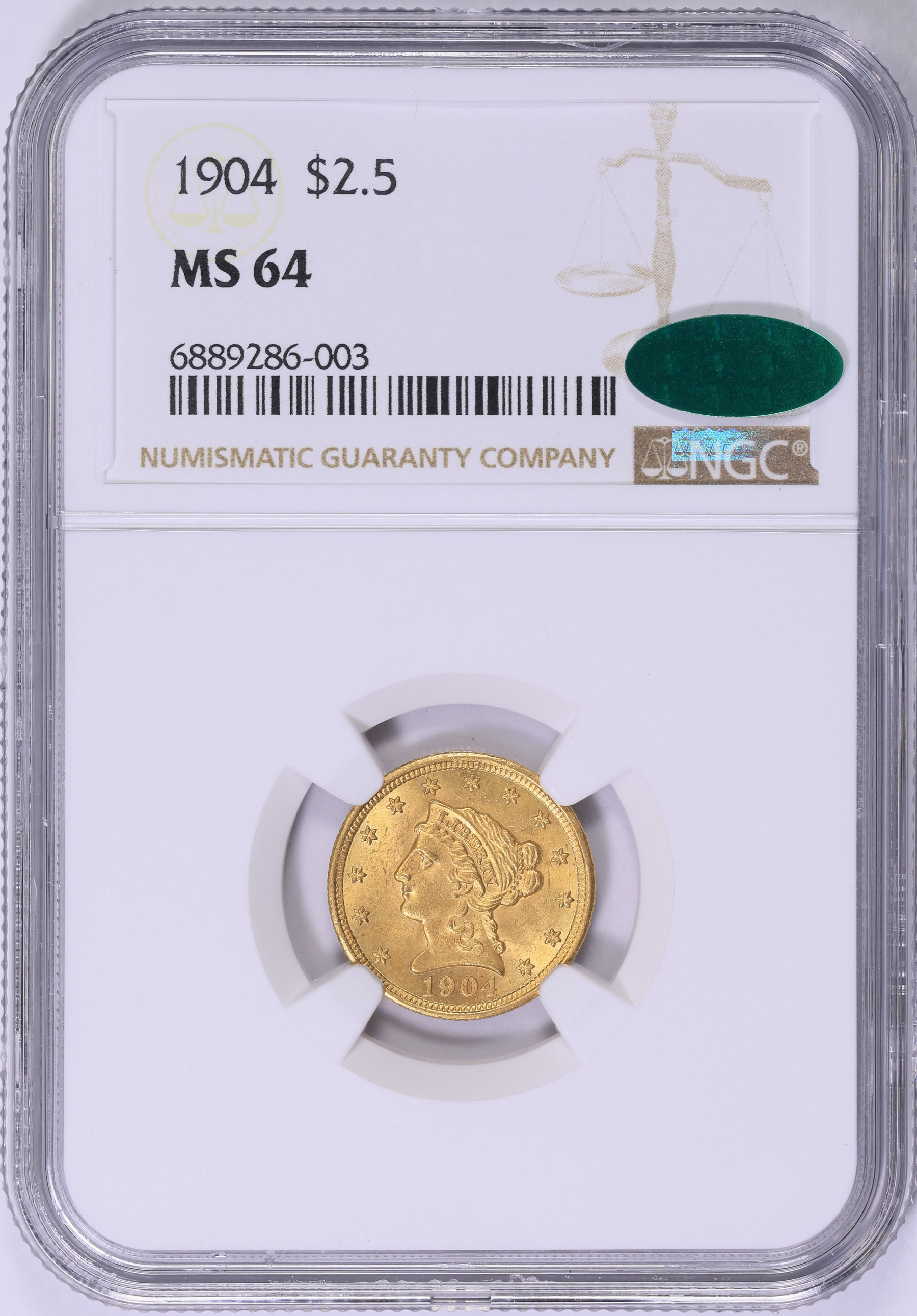 1904 Liberty Gold Quarter Eagle NGC MS-64 (CAC Green) (Item 1813670) | GreatCollections Coin ...
