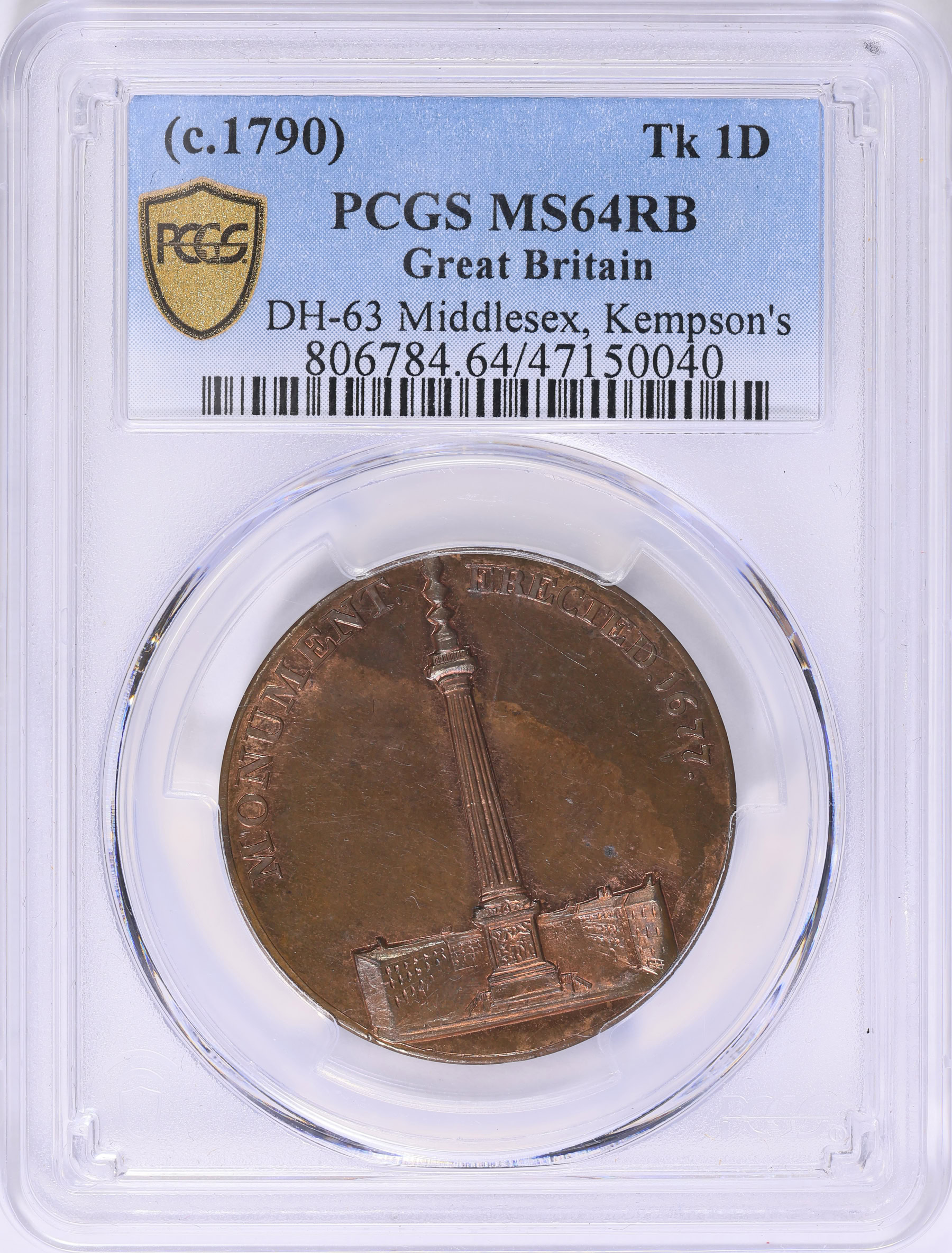 Great Britain - Middlesex, London 1790 Penny Token Kempson's Fire of ...