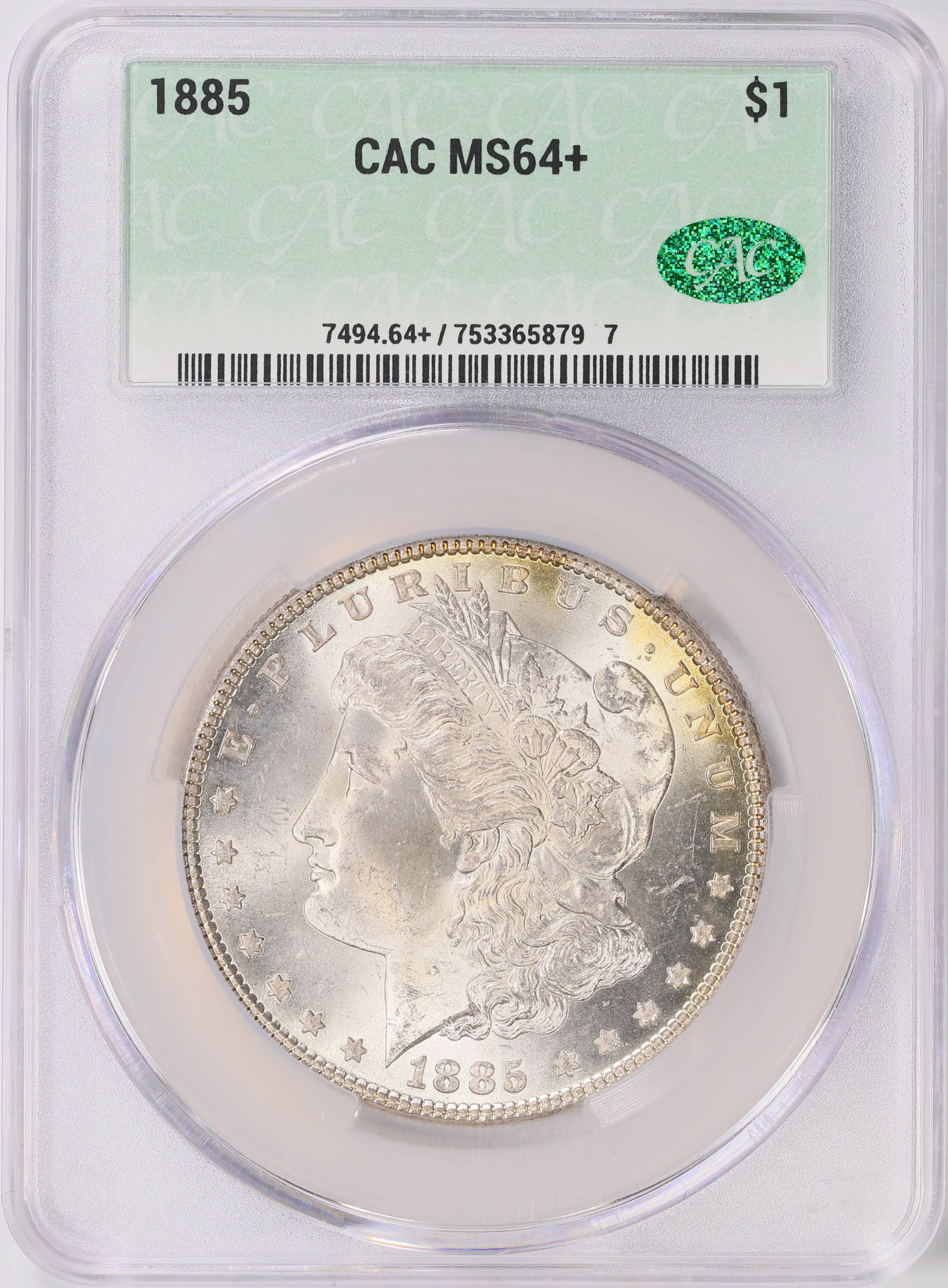 1885 Morgan Silver Dollar CACG MS-64+ (Toned) (Item 1813771) | GreatCollections Coin Auctions