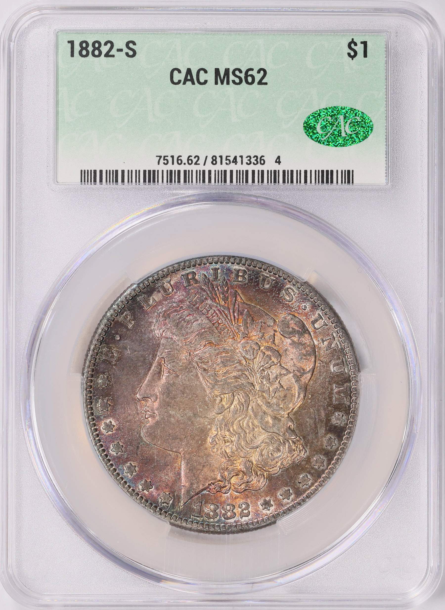 1882-S Morgan Silver Dollar CACG MS-62 (Toned) (Item 1813780) | GreatCollections Coin Auctions