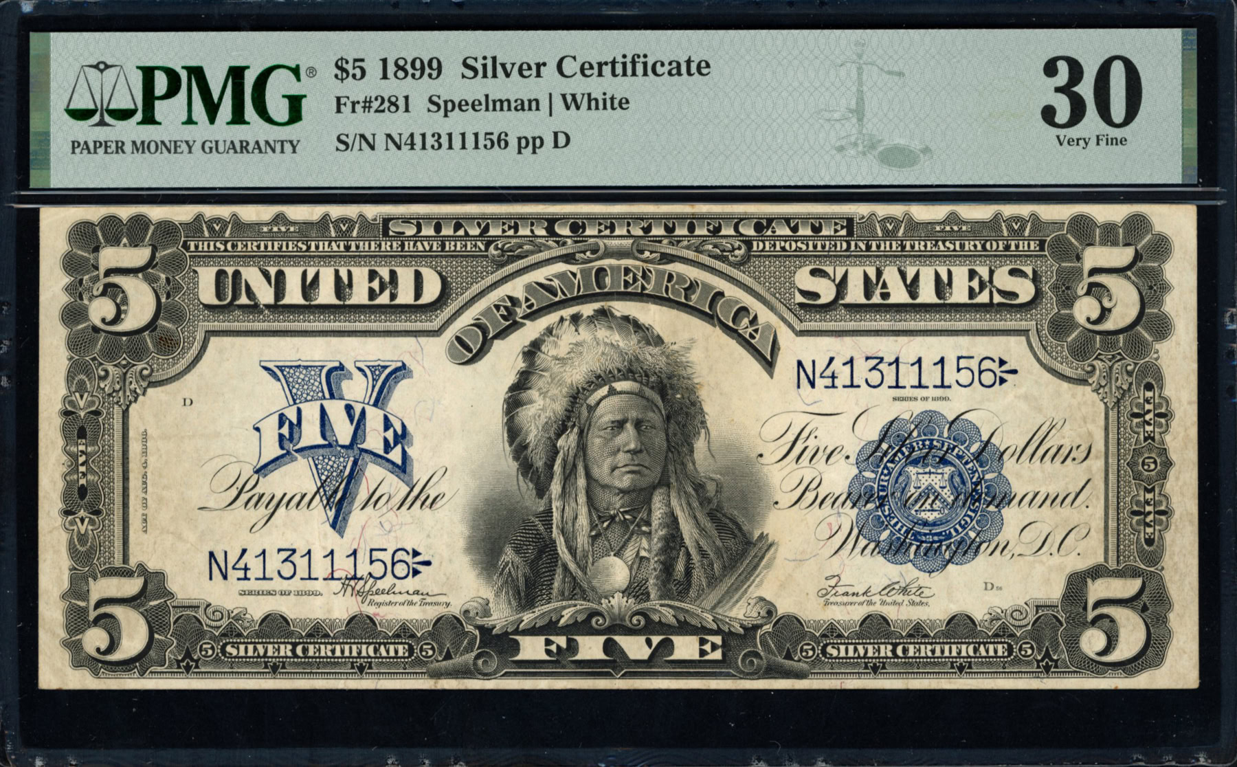 Fr. 281 1899 $5 Silver Certificate Note Speelman / White PMG Very Fine 30 | PMG Cert #2373154 ...