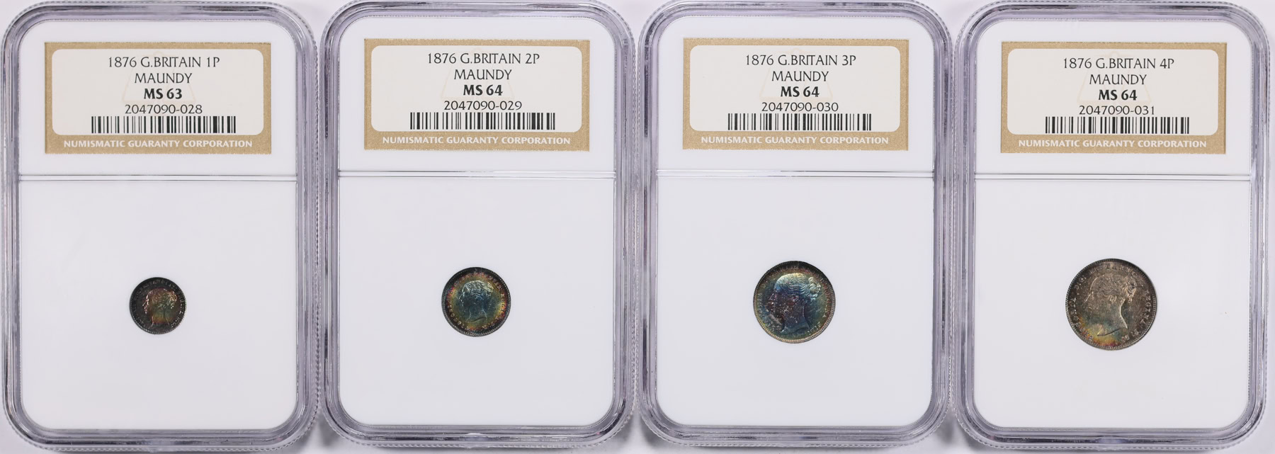 Great Britain 1876 Silver 1p, 2p, 3p & 4p Maundy Set KM-MDS129 NGC MS ...