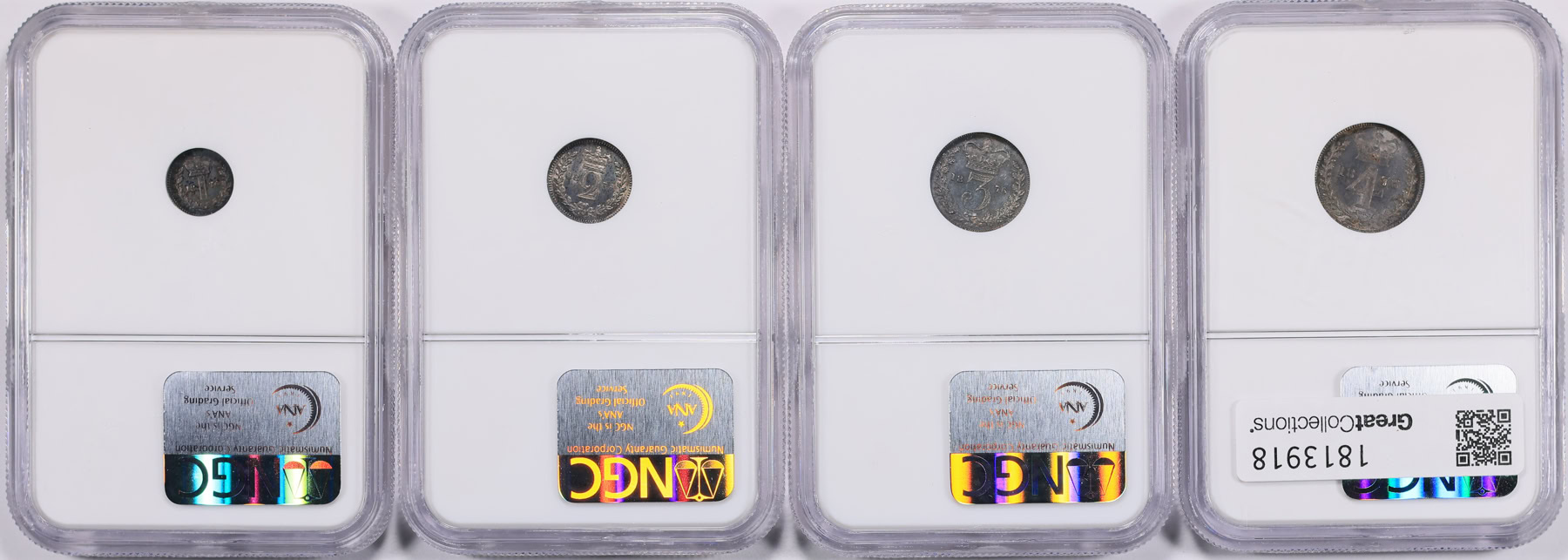 Great Britain 1876 Silver 1p, 2p, 3p & 4p Maundy Set KM-MDS129 NGC MS ...