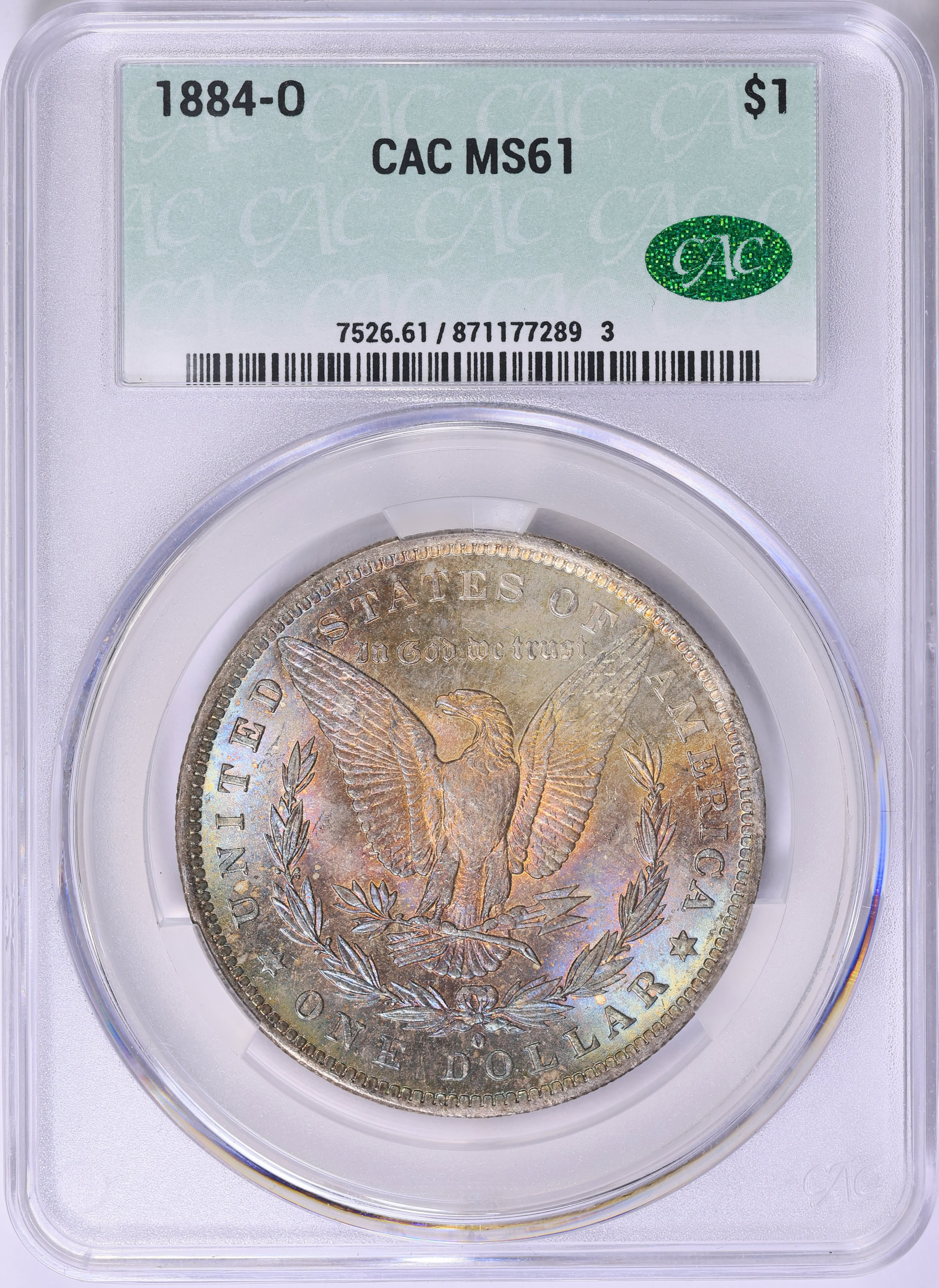 1884-O Morgan Silver Dollar CACG MS-61 (Toned) (Item 1814137) | GreatCollections Coin Auctions
