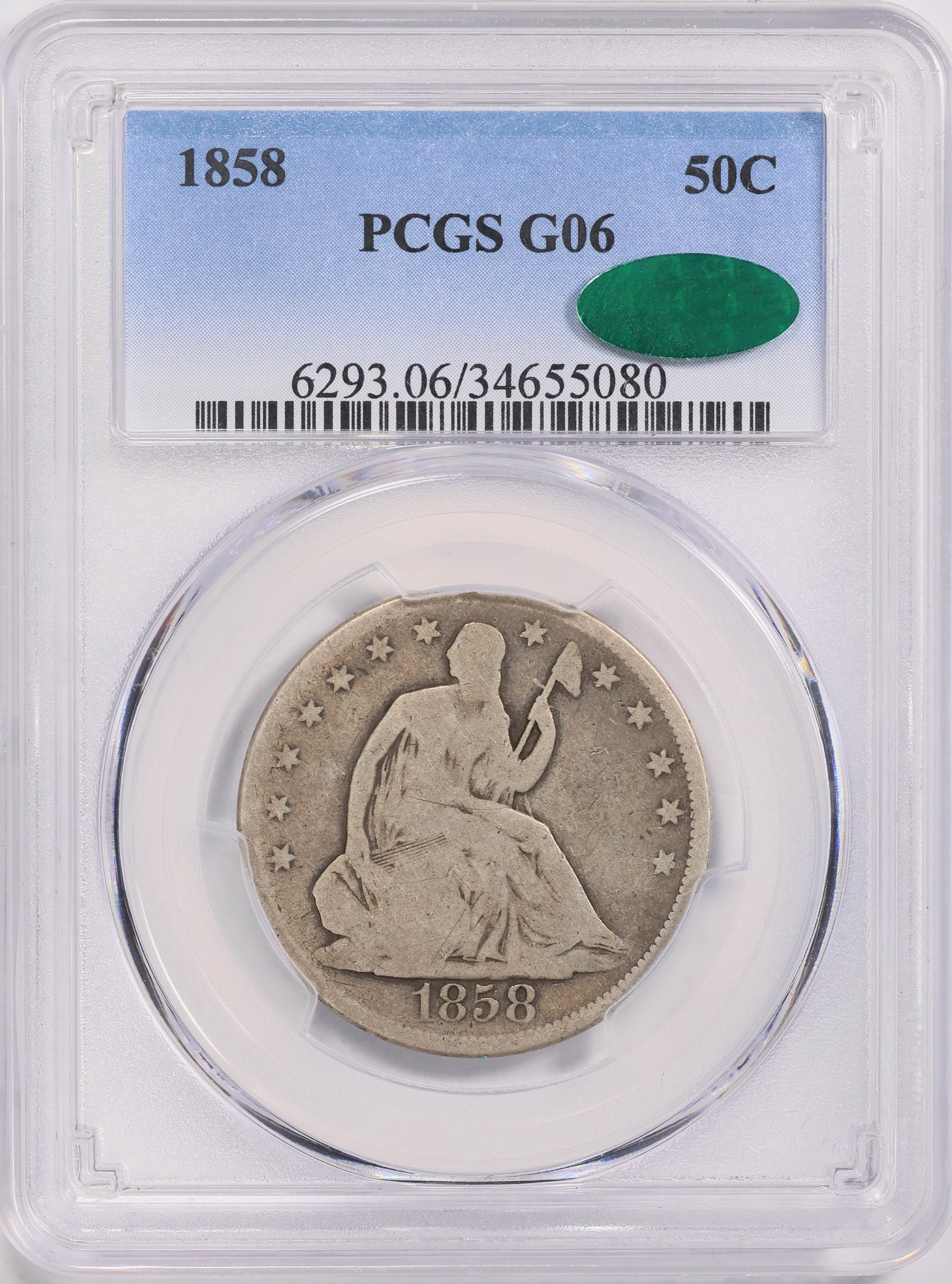 1858 Seated Liberty Half Dollar PCGS G-06 (CAC Green) (Item 1814150) | GreatCollections Coin ...