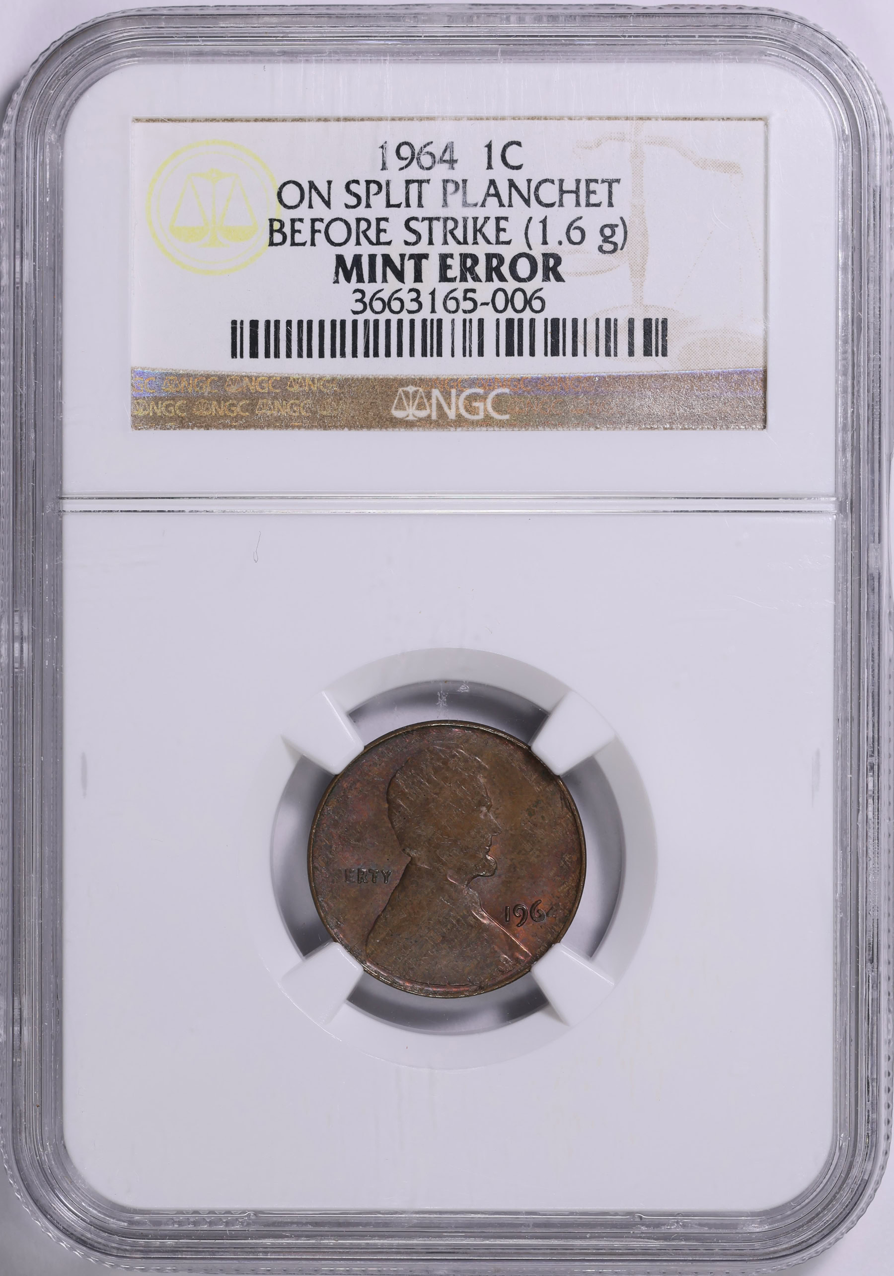 Mint Error 1964 Lincoln Cent On Split Planchet Before Strike (1.6g) NGC Certified | NGC Cert ...