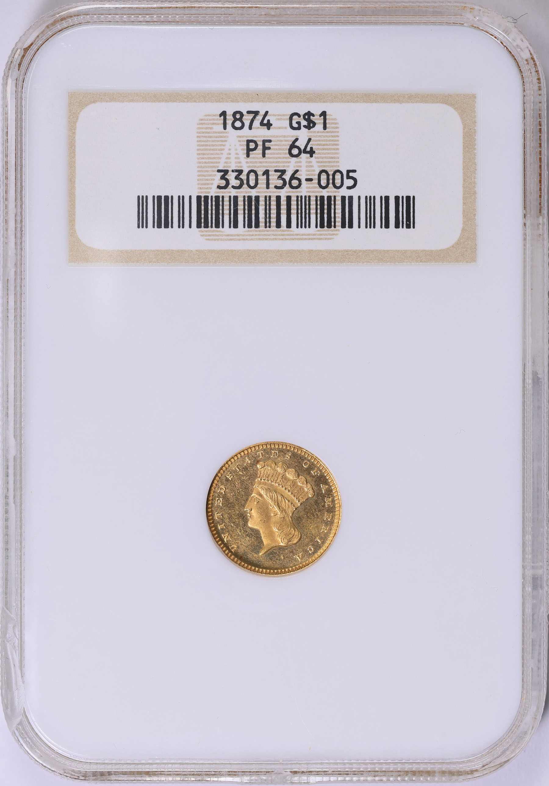 1874 Indian Princess Gold Dollar NGC Proof-64 OH (Item 1814237 ...