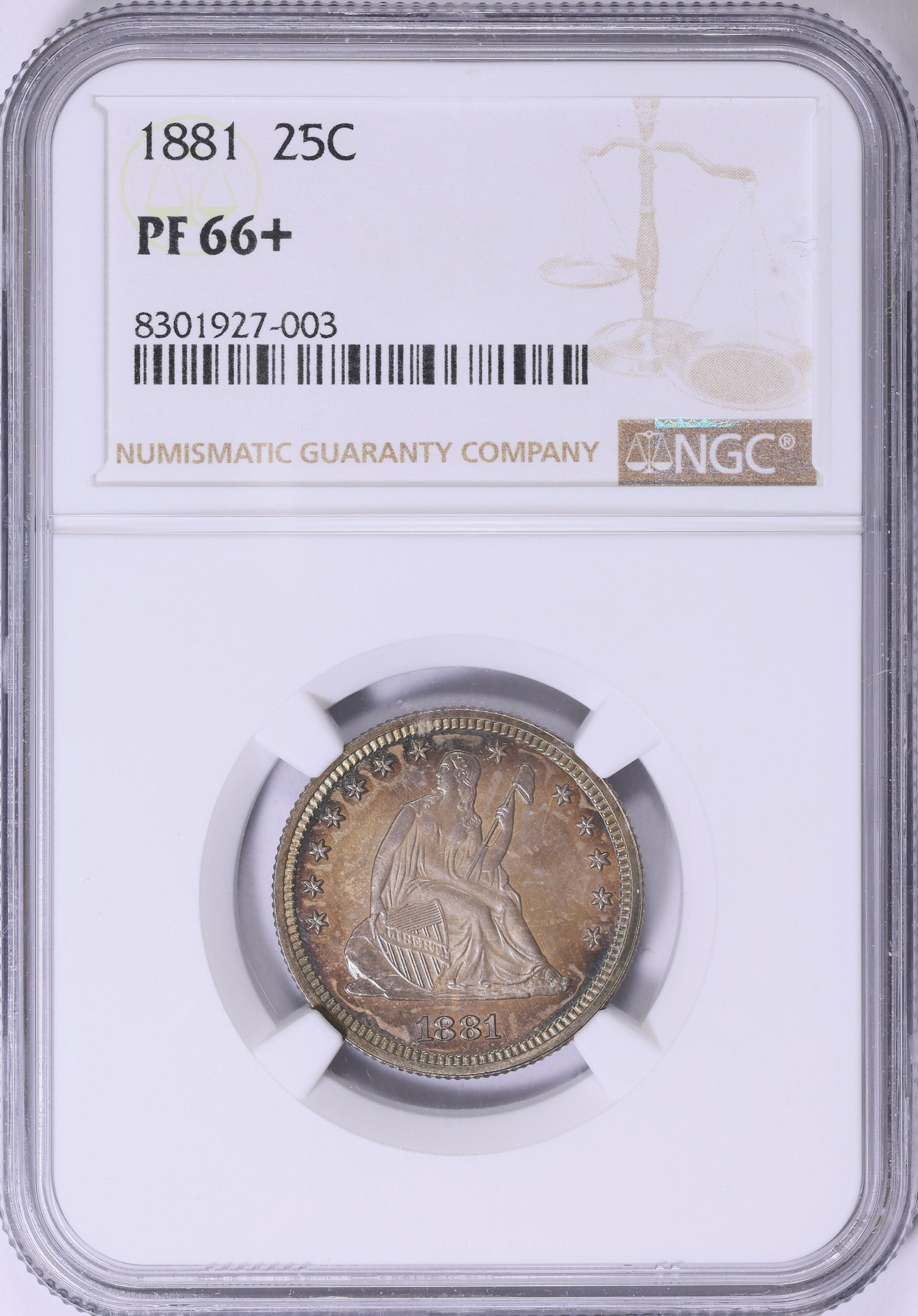 1881 Seated Liberty Quarter NGC Proof-66+ (Toned) (Item 1814259) | GreatCollections Coin Auctions