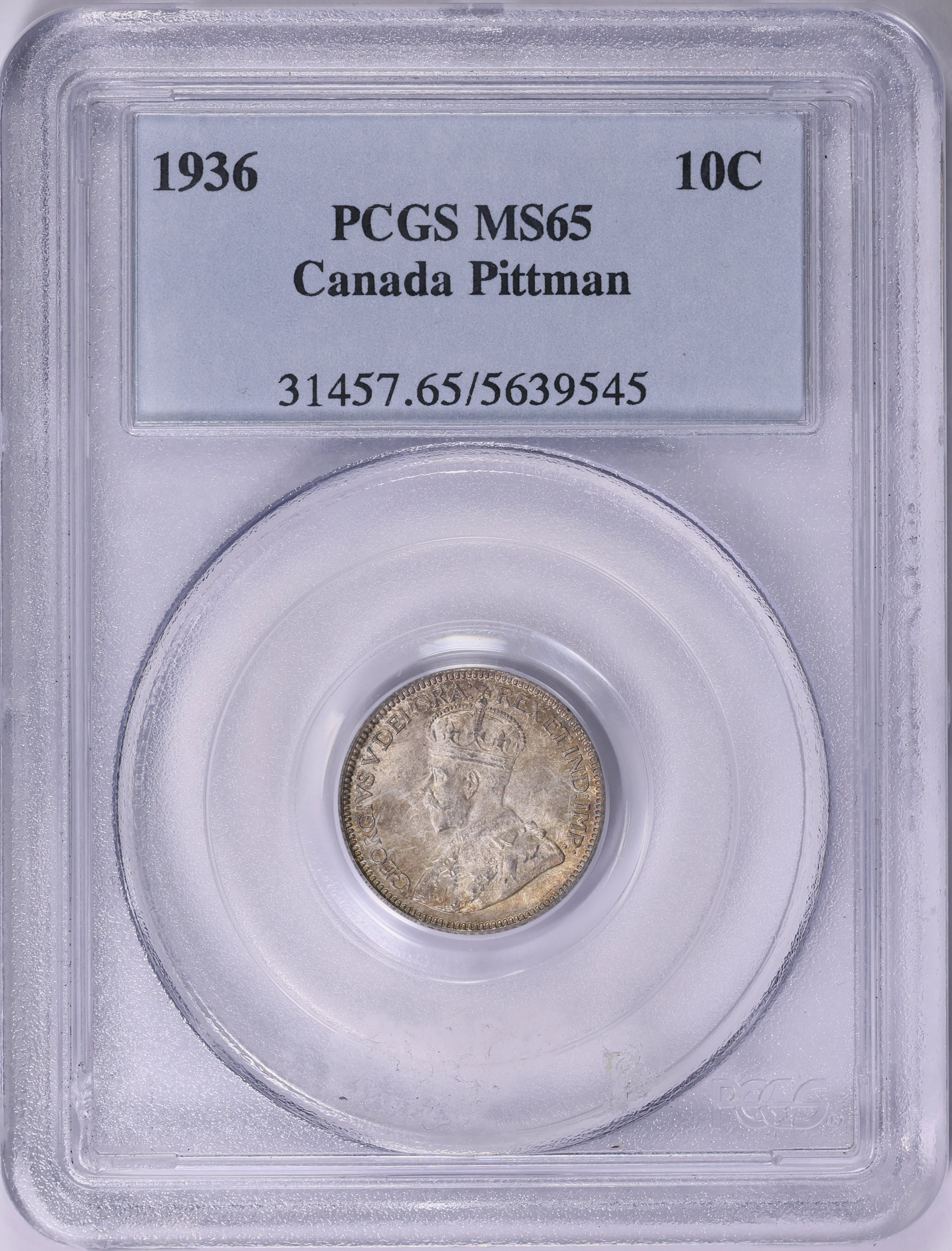 Canada 1936 Silver 10 Cents KM-23a PCGS MS-65 (Ex: Pittman Collection ...