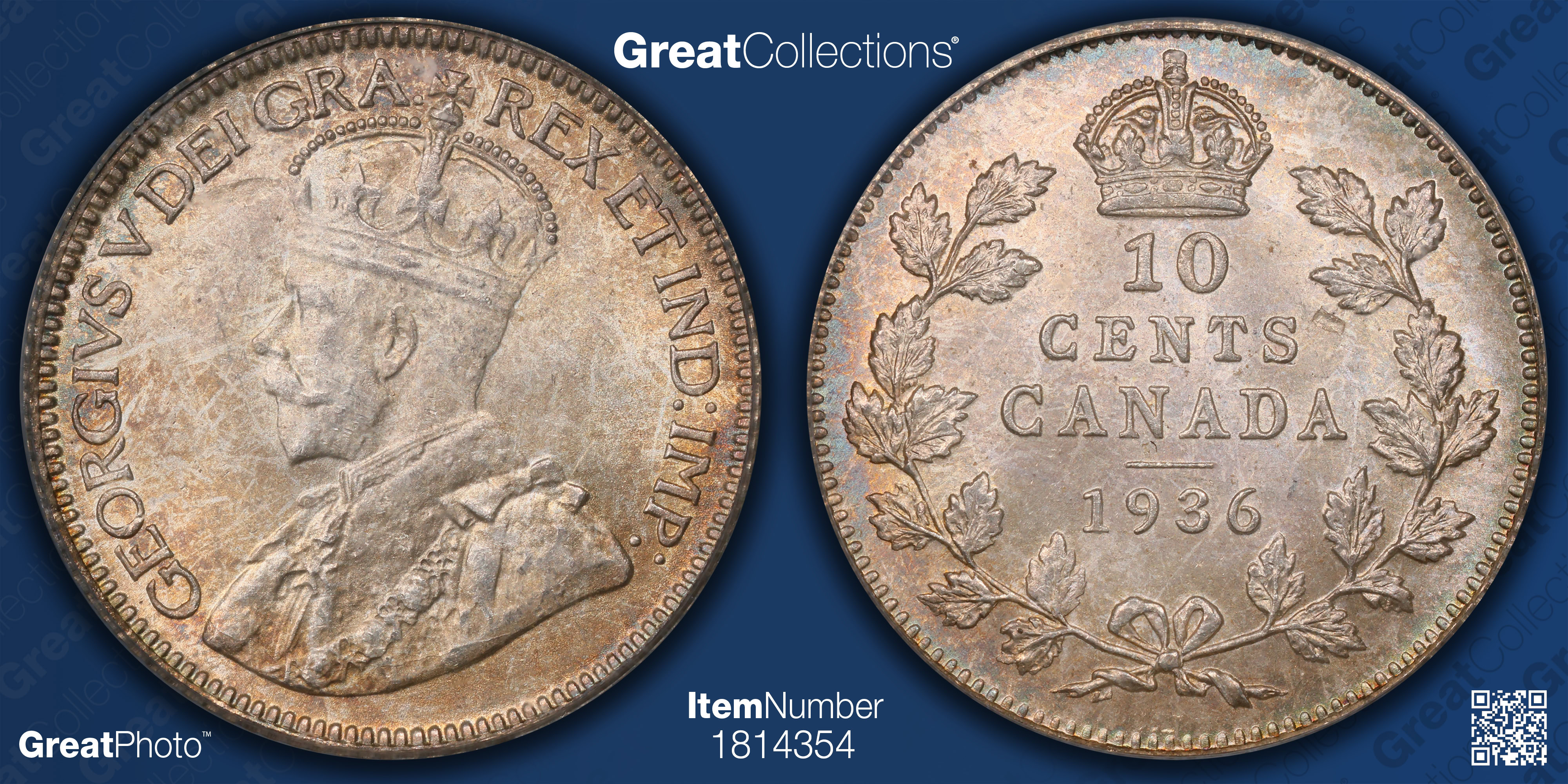 Canada 1936 Silver 10 Cents KM-23a PCGS MS-65 (Ex: Pittman Collection ...