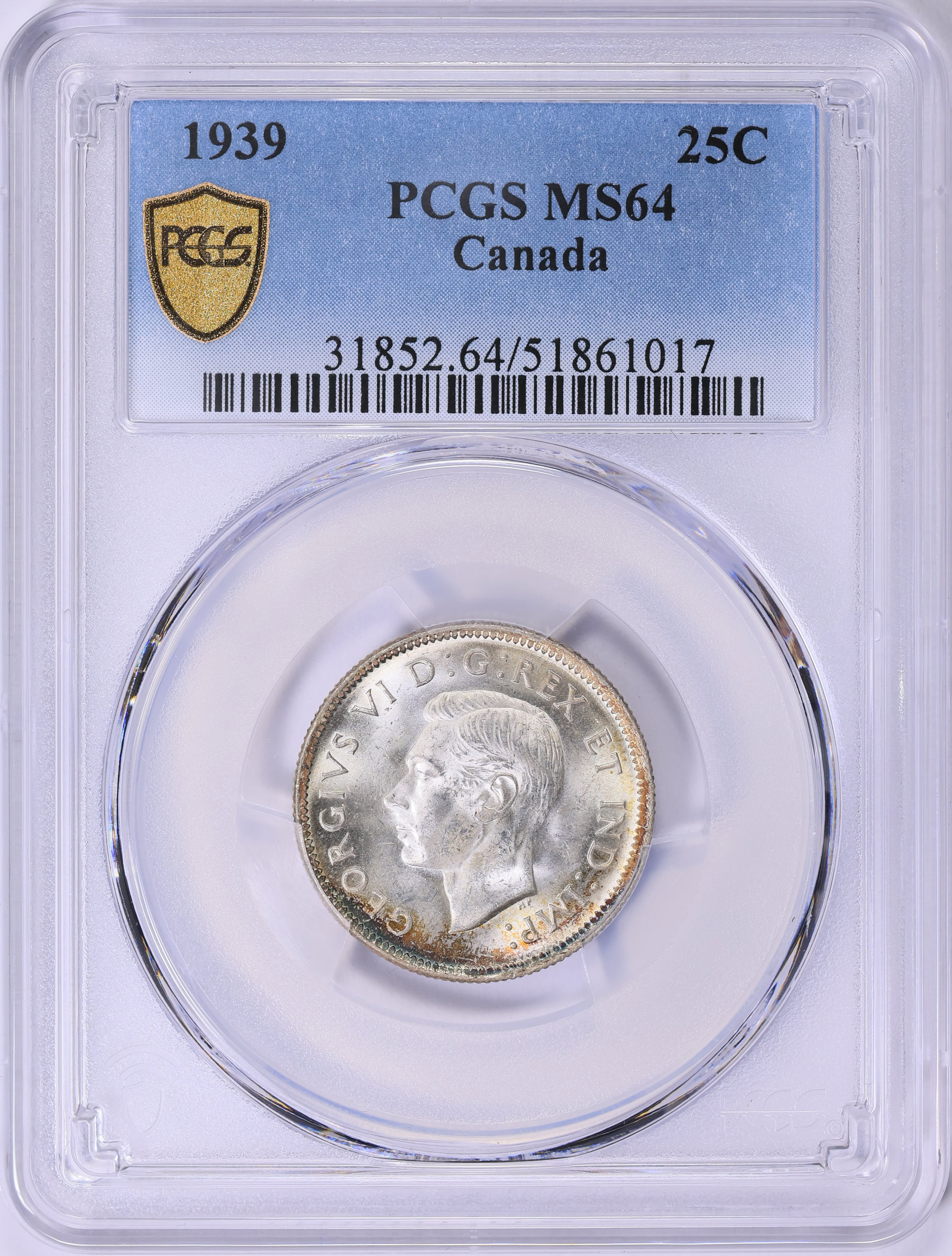 Canada 1939 Silver 25 Cents KM-35 PCGS MS-64 (Item 1814356 ...