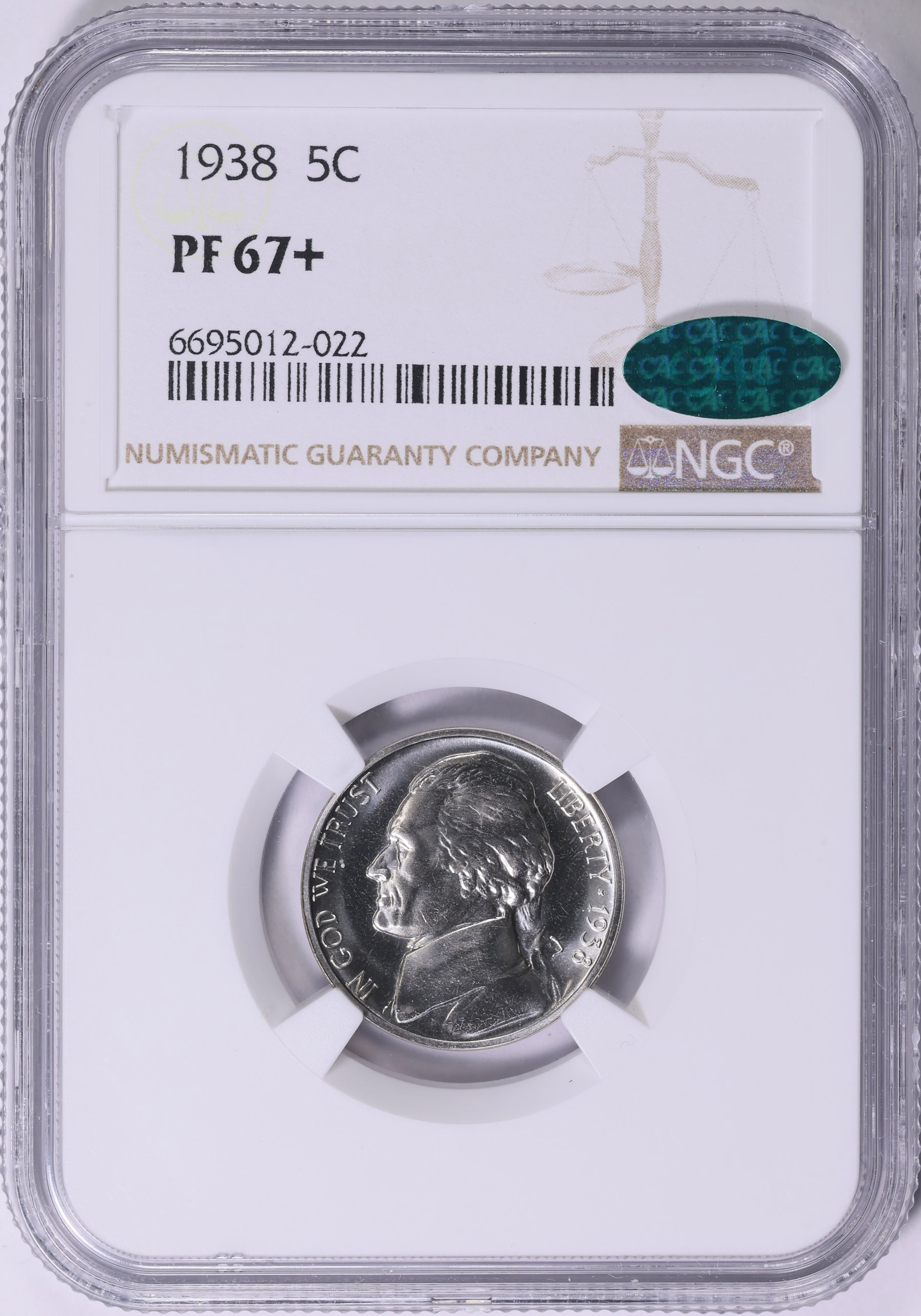 1938 Jefferson Nickel NGC Proof-67+ (CAC Green) (Item 1814371 ...