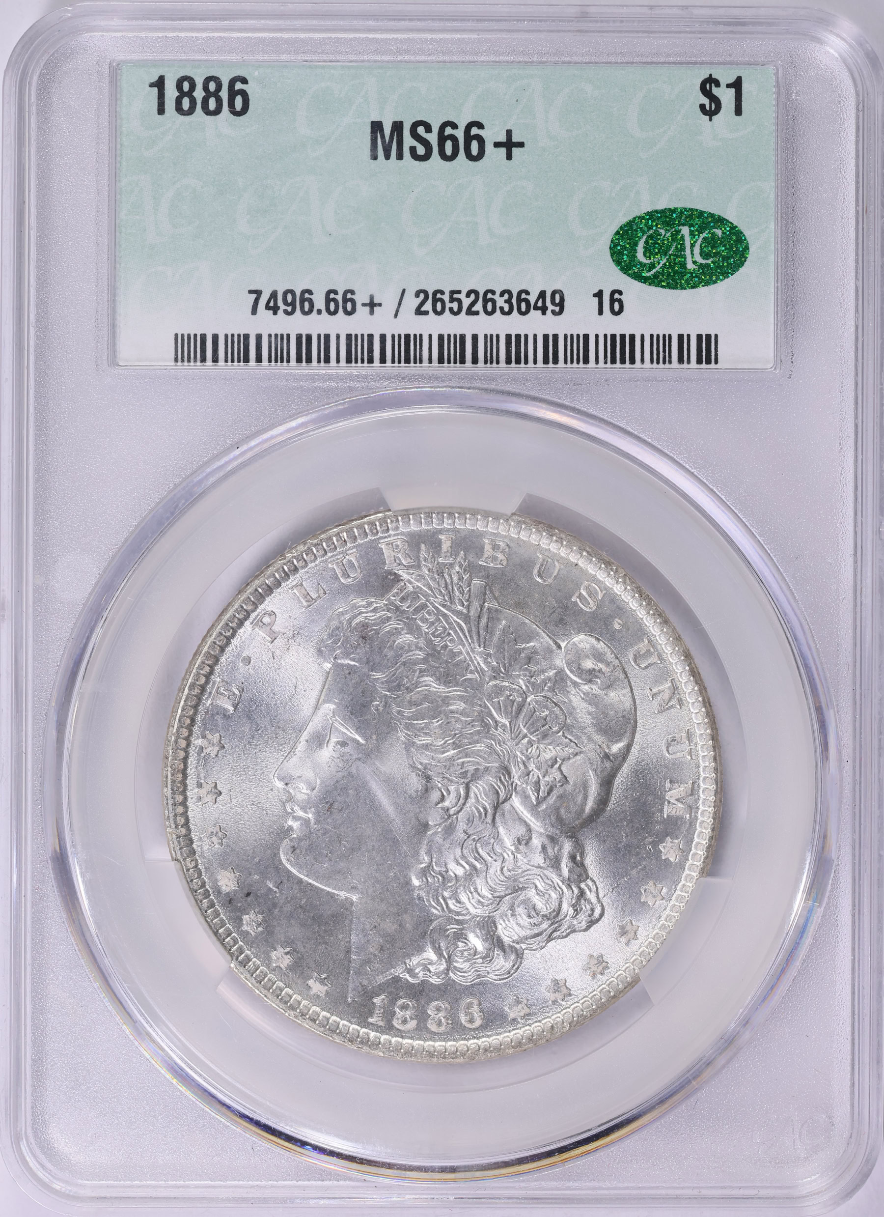 1886 Morgan Silver Dollar CACG MS-66+ (Item 1814388) | GreatCollections Coin Auctions