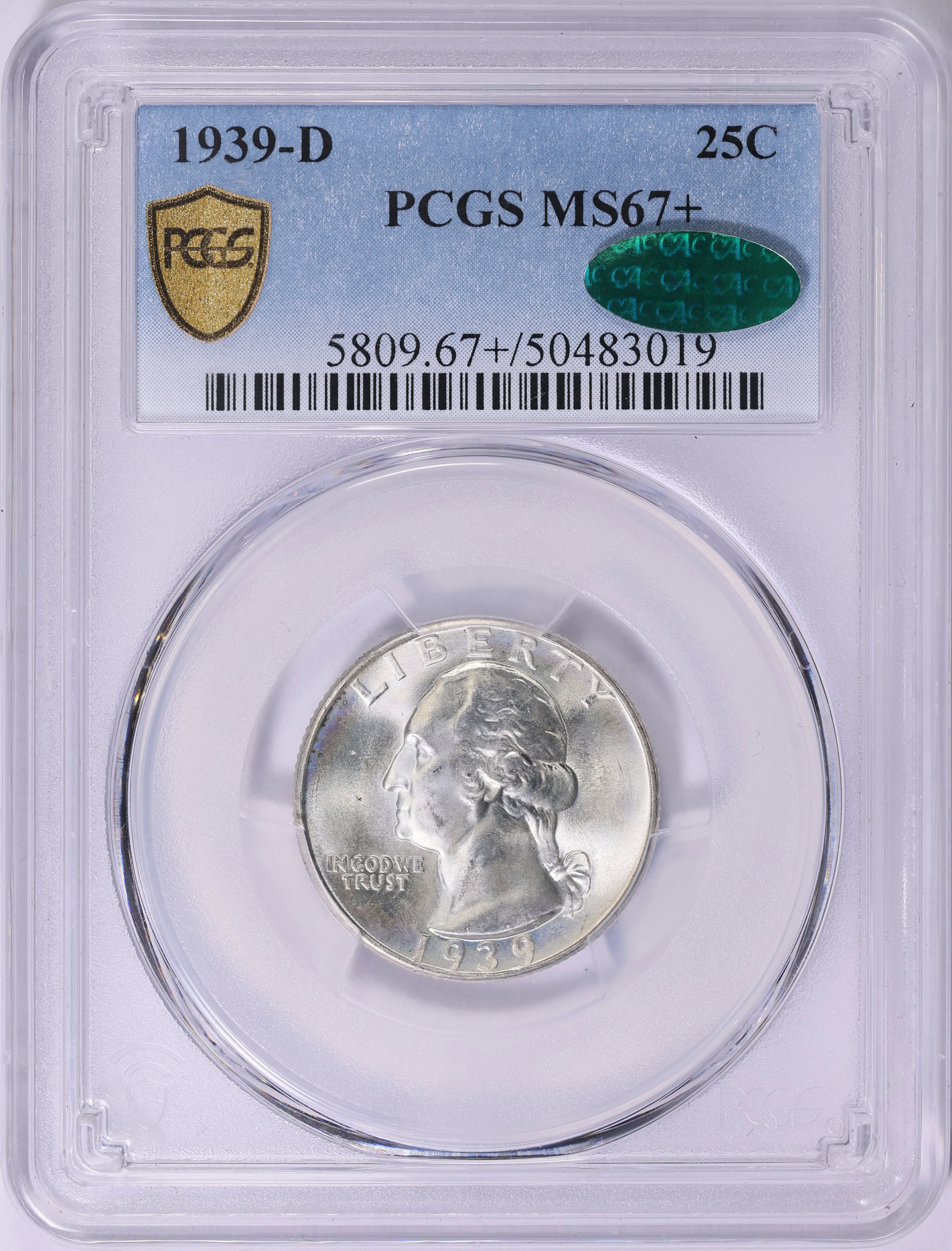 1939-D Washington Quarter PCGS MS-67+ (CAC Green) (Item 1814401) | GreatCollections Coin Auctions