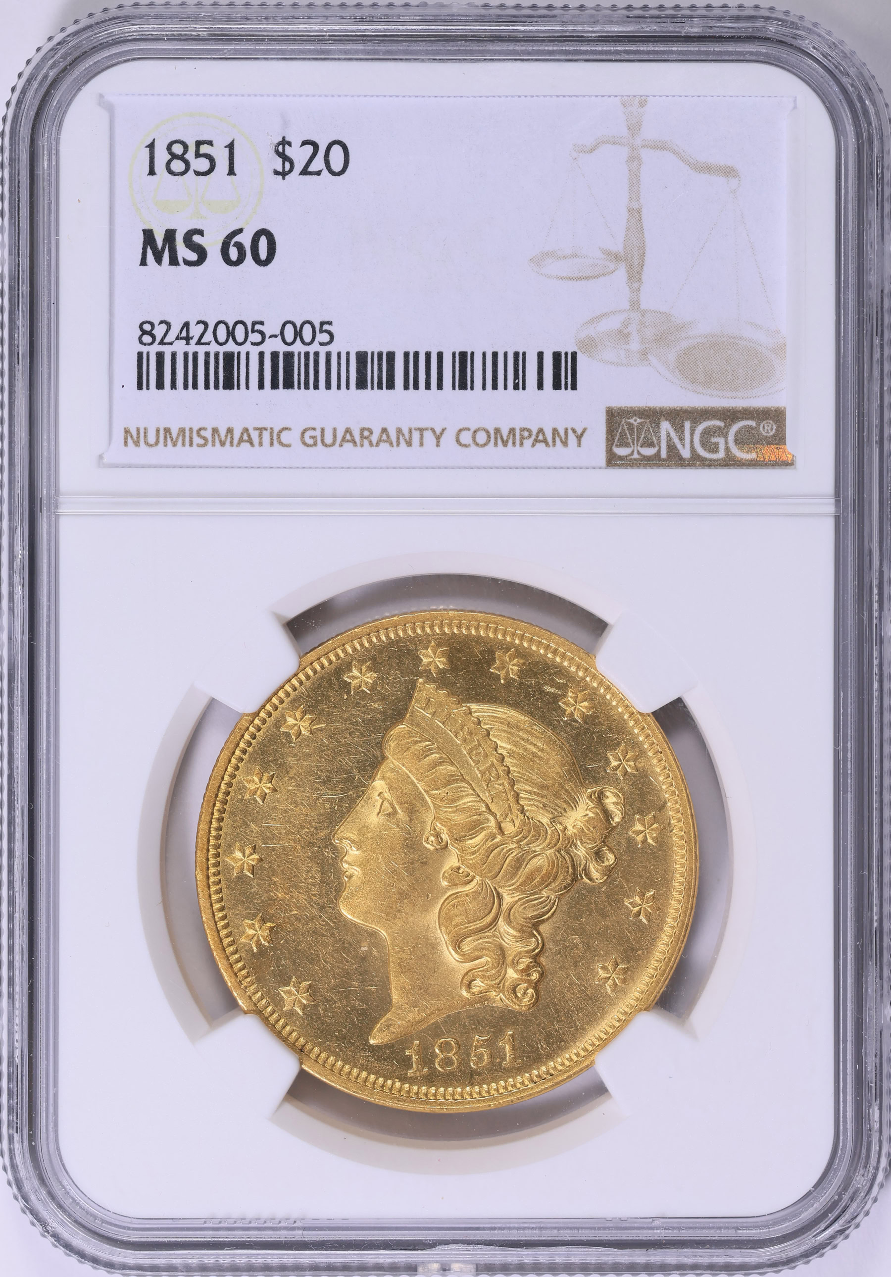 1851 Liberty Gold Double Eagle NGC MS-60 (Item 1814422) | GreatCollections Coin Auctions