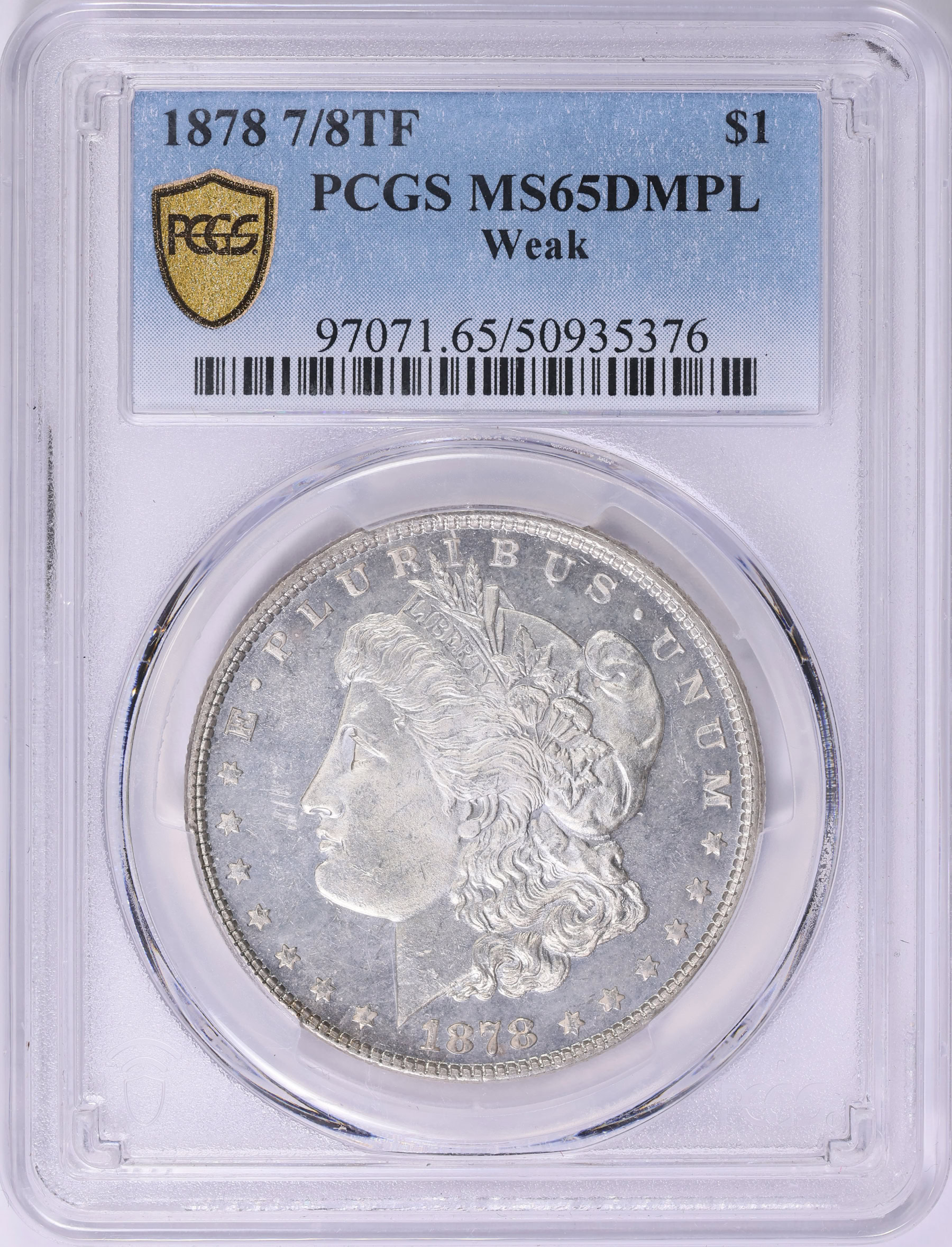 1878 Morgan Silver Dollar 7 Tailfeathers, Reverse of 1878 Weak PCGS MS-65 DMPL (Item 1814431 ...
